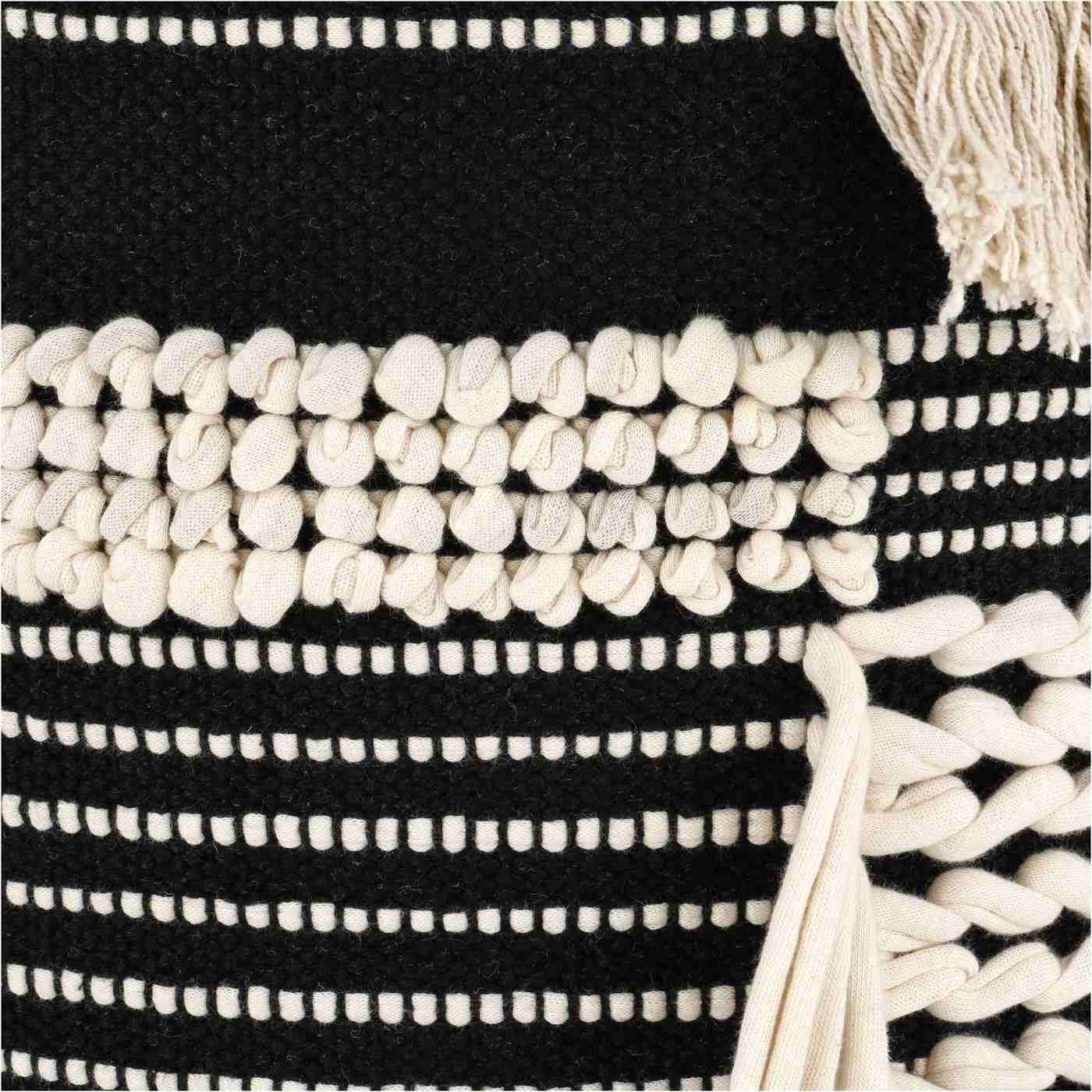 Haven + Key Round Footed Pouf Stool with Fringe - Black & Ivory - Shop ...