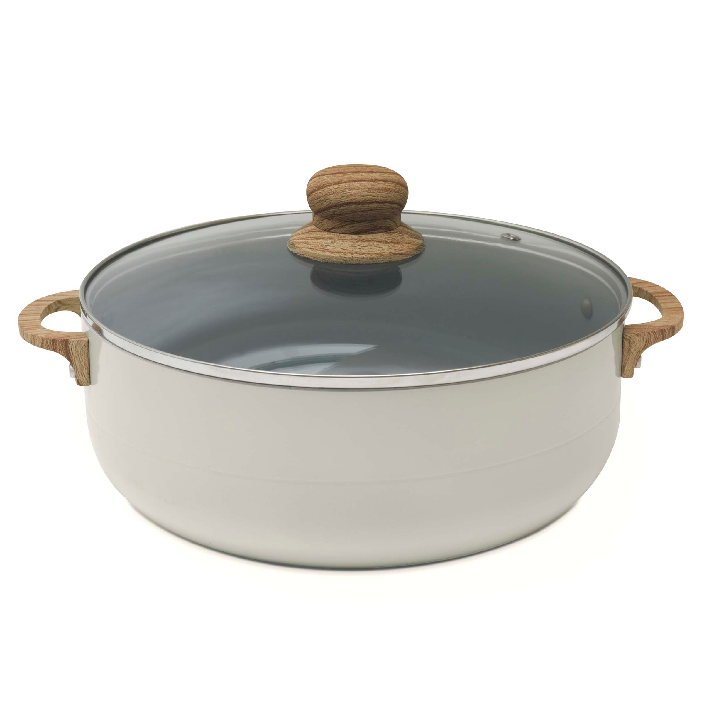 Cook Prep Eat Cream Non-Stick Caldero with Fry Basket & Glass Lid ...