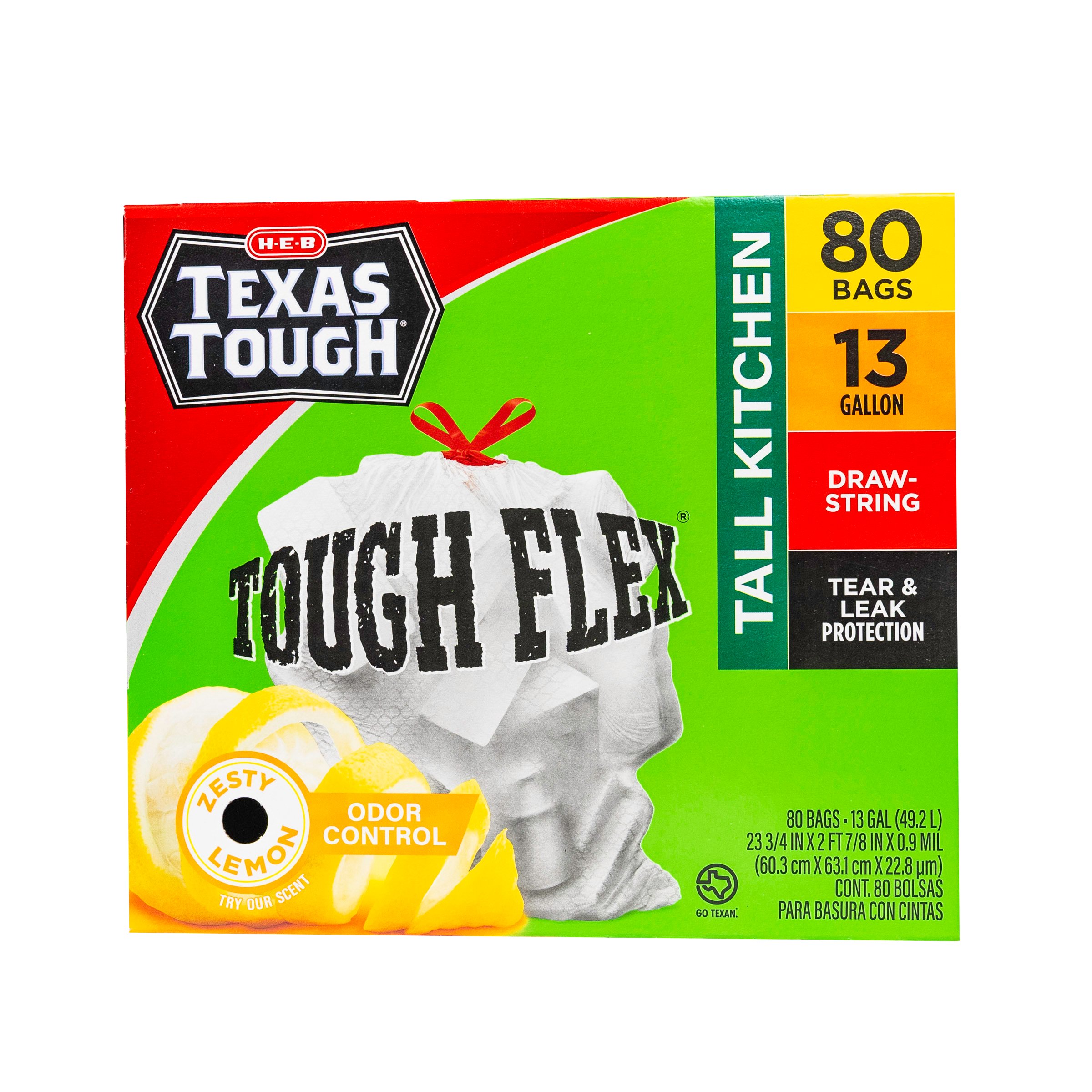H-E-B Texas Tough Tall Kitchen Flex Trash Bags, 13 Gallon - Lemon Scent ...