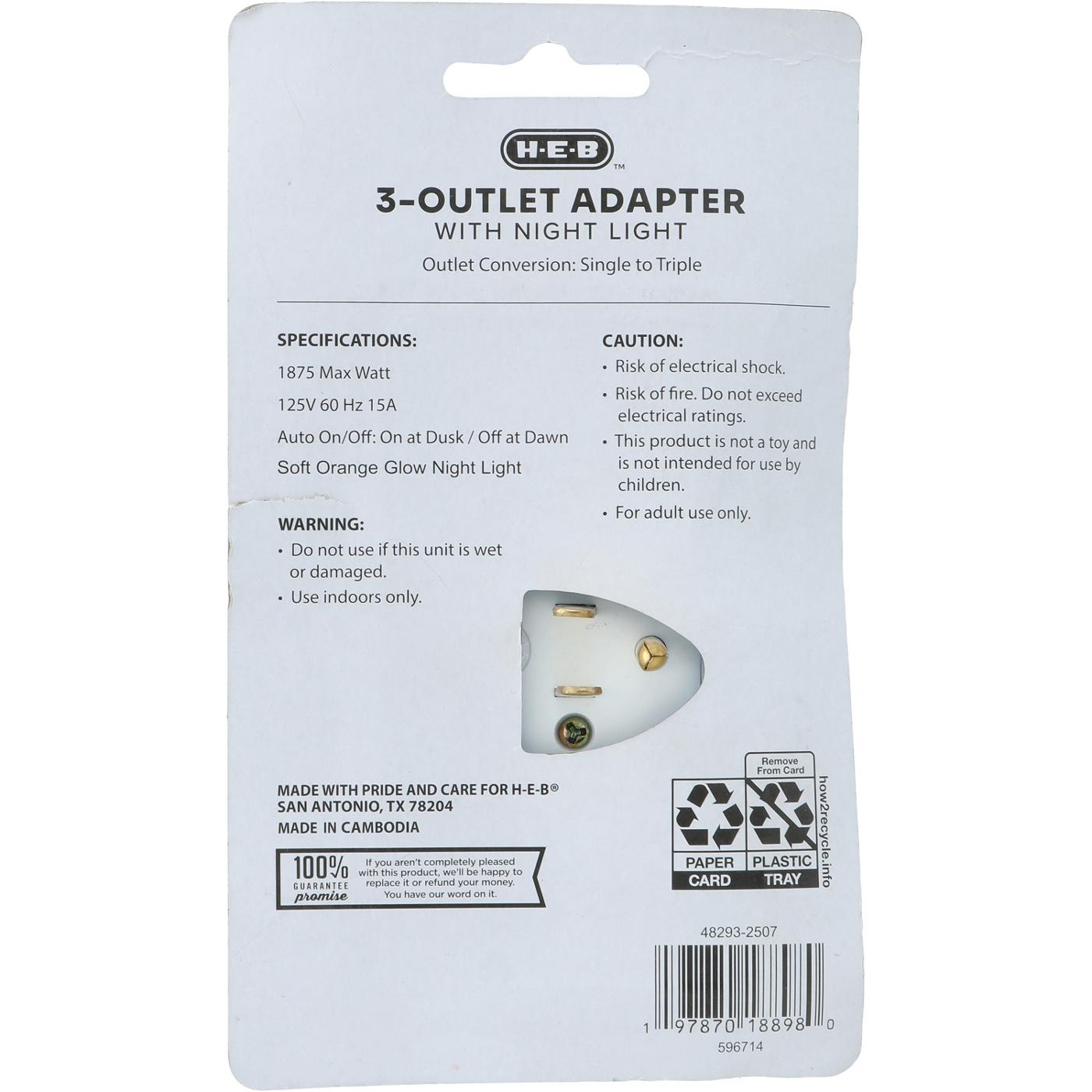 H-E-B 3-Outlet Adapter with Night Light - Shop Lamps & lights at H-E-B