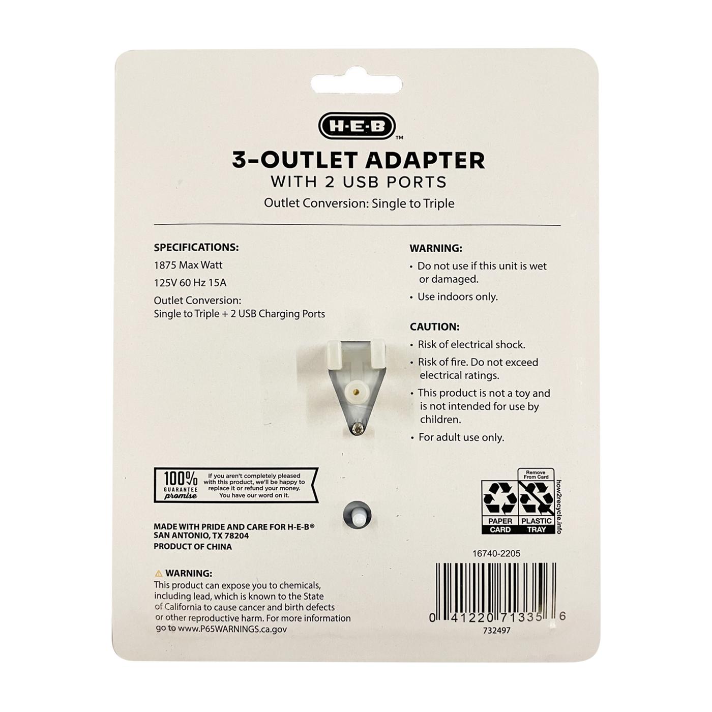 H-E-B 3-Outlet and USB Port Adapter - Shop Extension cords at H-E-B