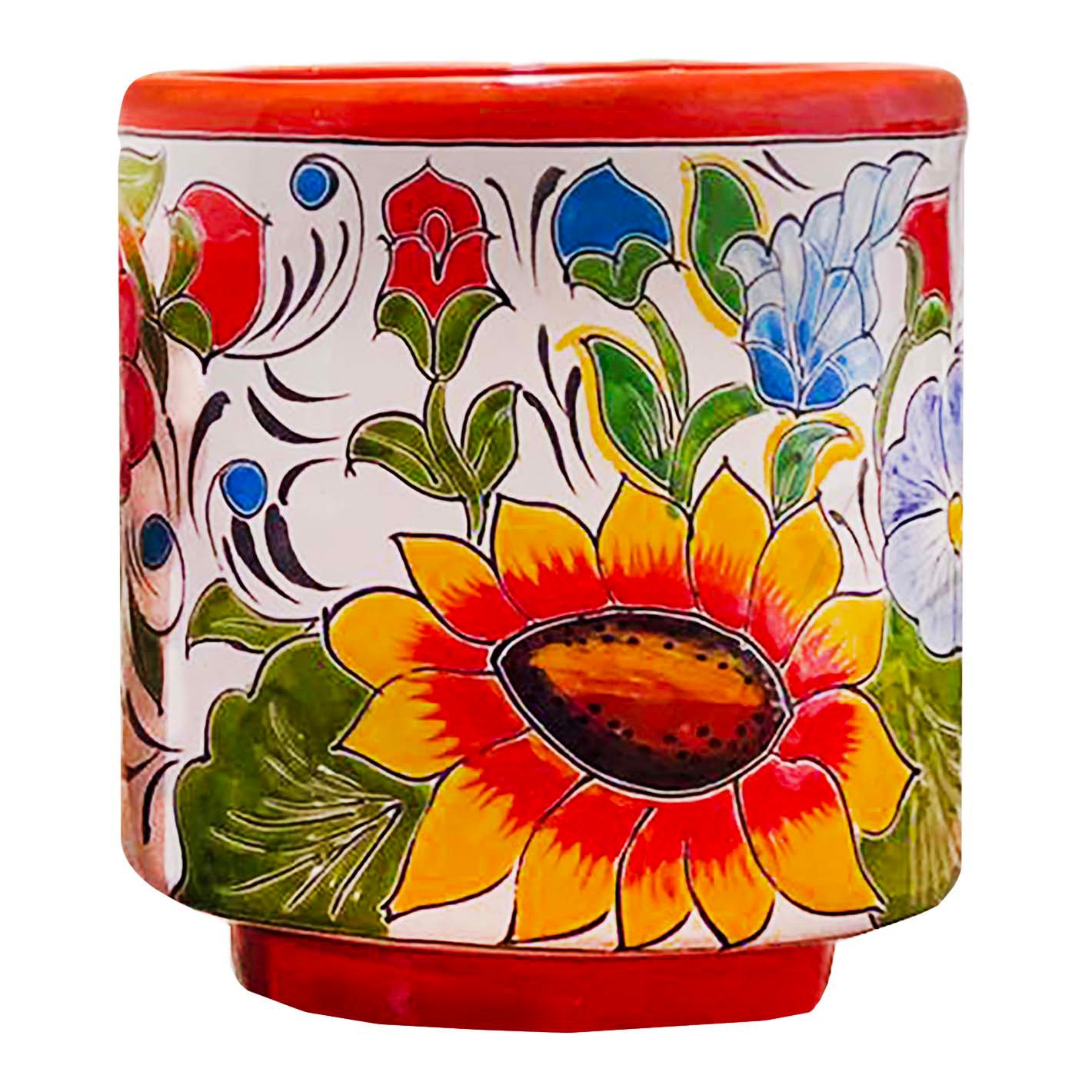 Blue Orange Pottery Jardin High Cylinder Orange Talavera Planter - Shop ...