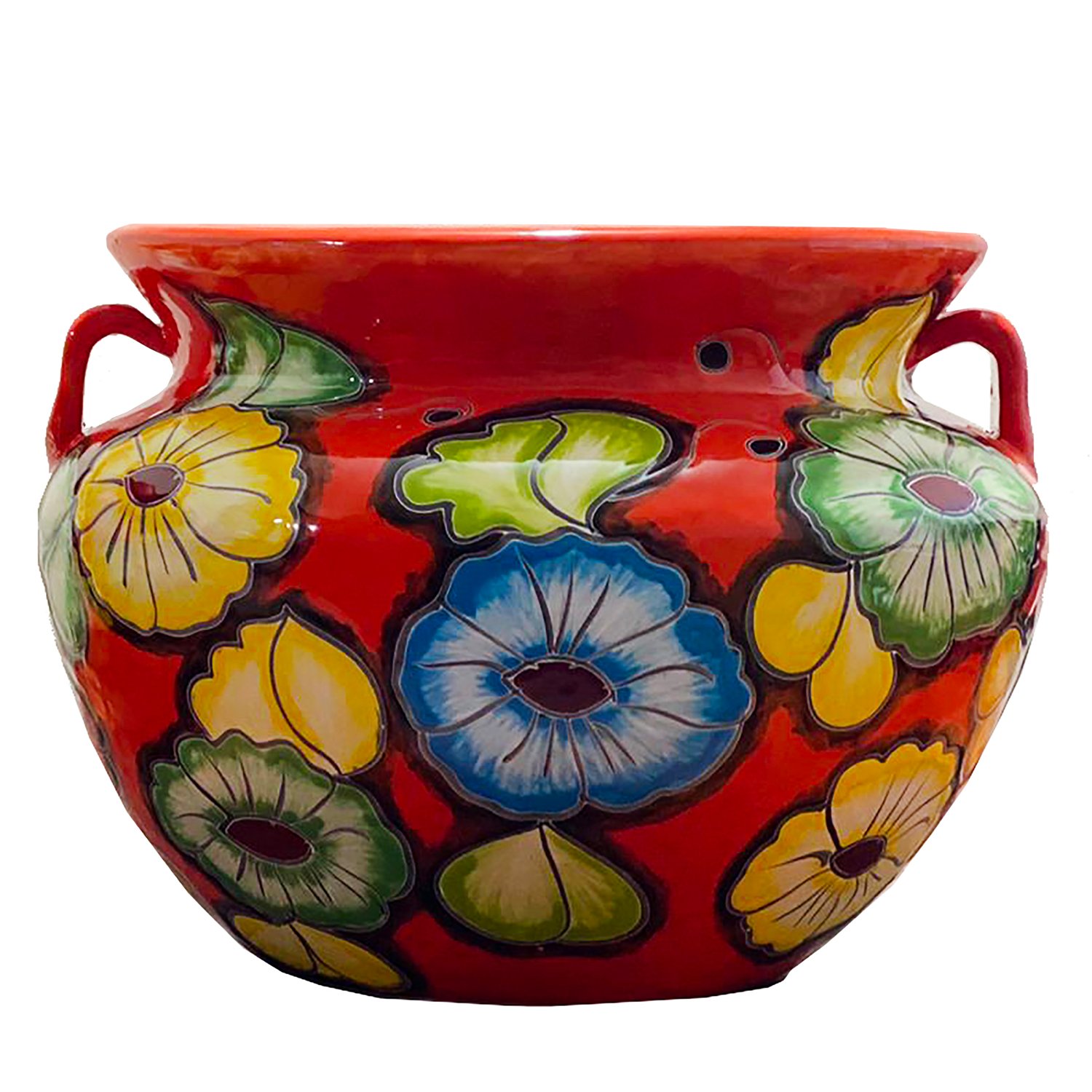 Blue Orange Pottery Orange Hibiscus Clay Pot Planter - Shop Patio ...