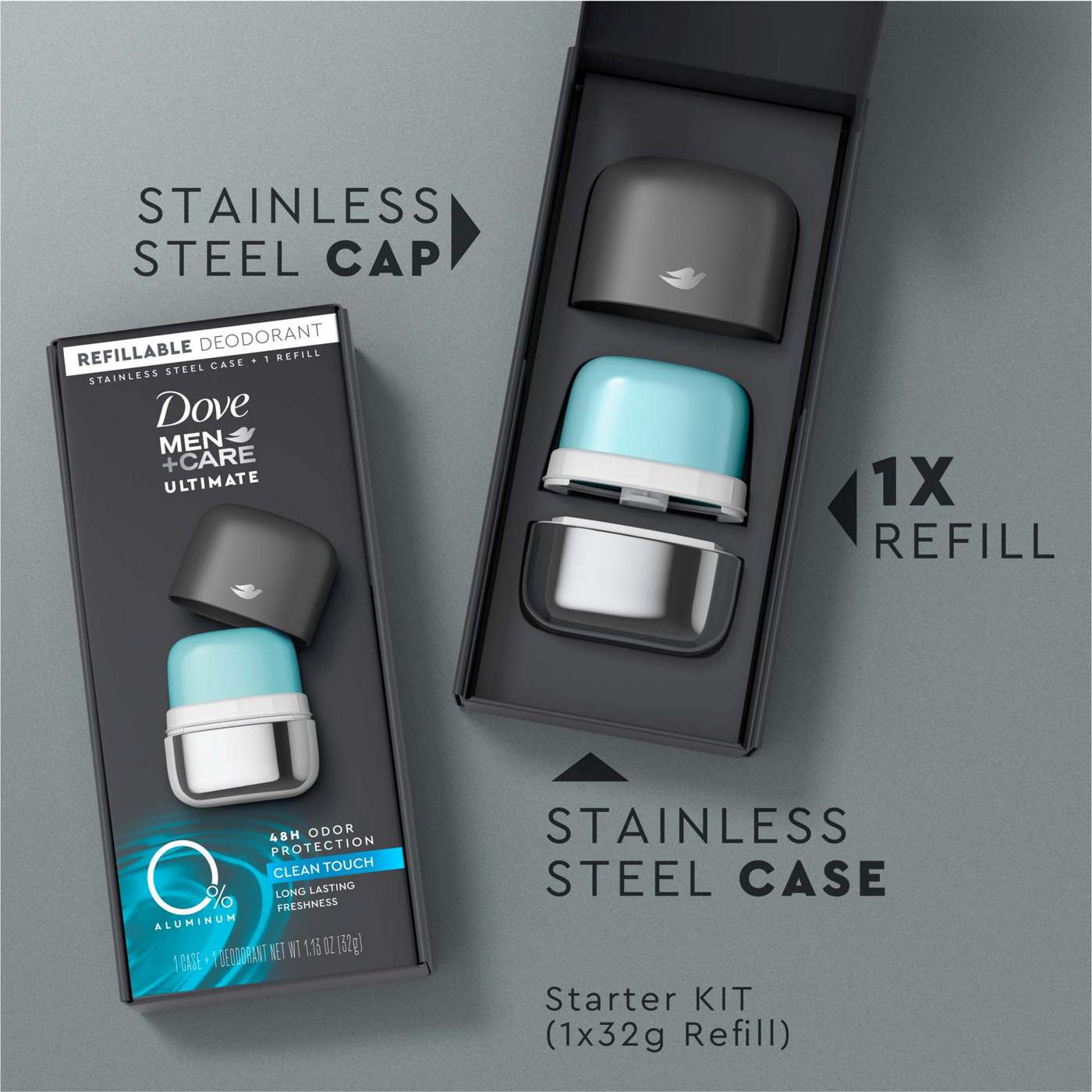 Dove Men+Care Ultimate Clean Touch Refillable Deodorant Starter Kit ...