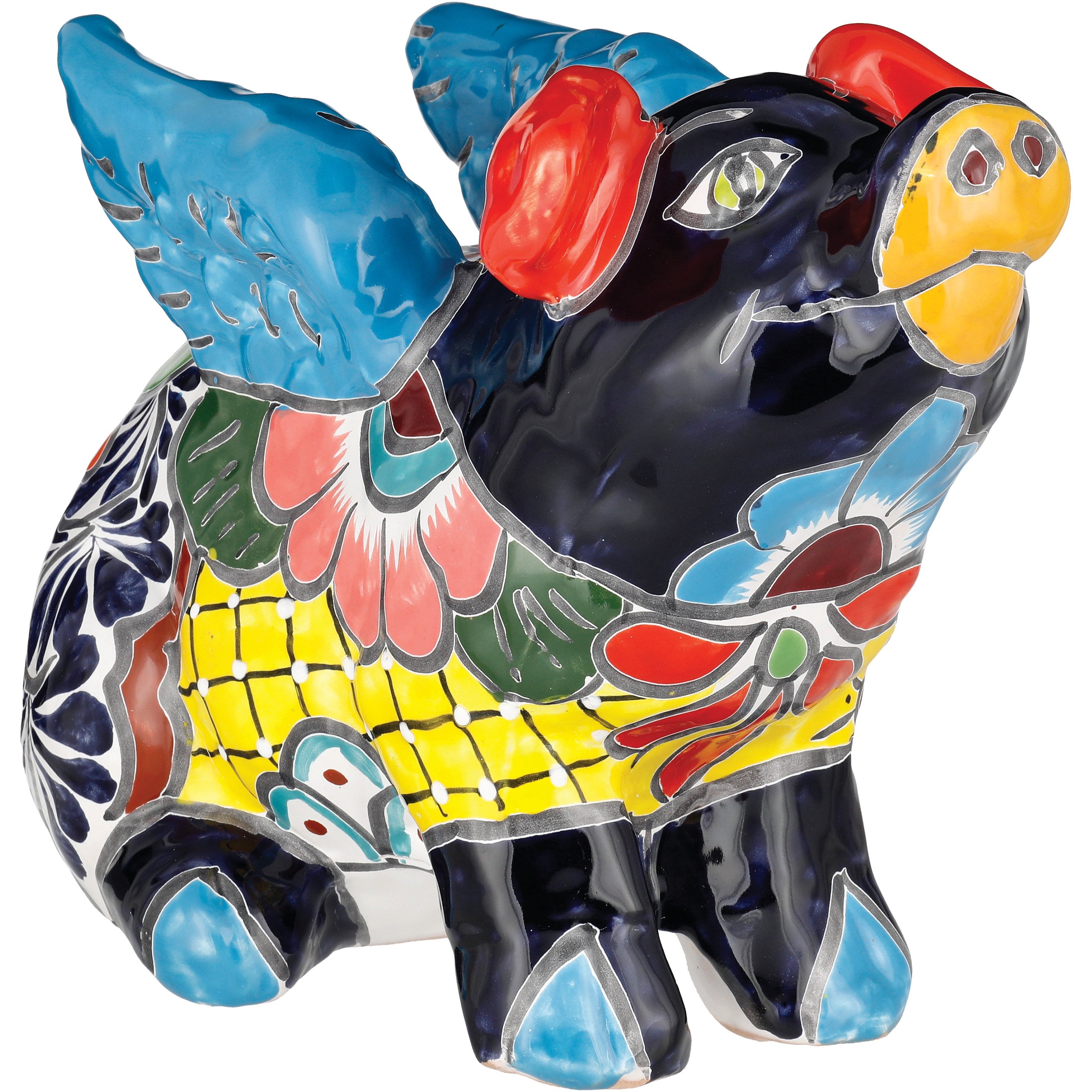 Blue Orange Pottery Talavera Sitting Pig with Wings - Shop Outdoor ...