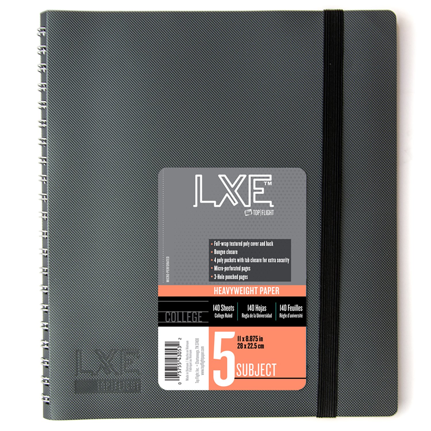 Top Flight LXE 5 Subject College Ruled Spiral Poly Notebook - Gray ...