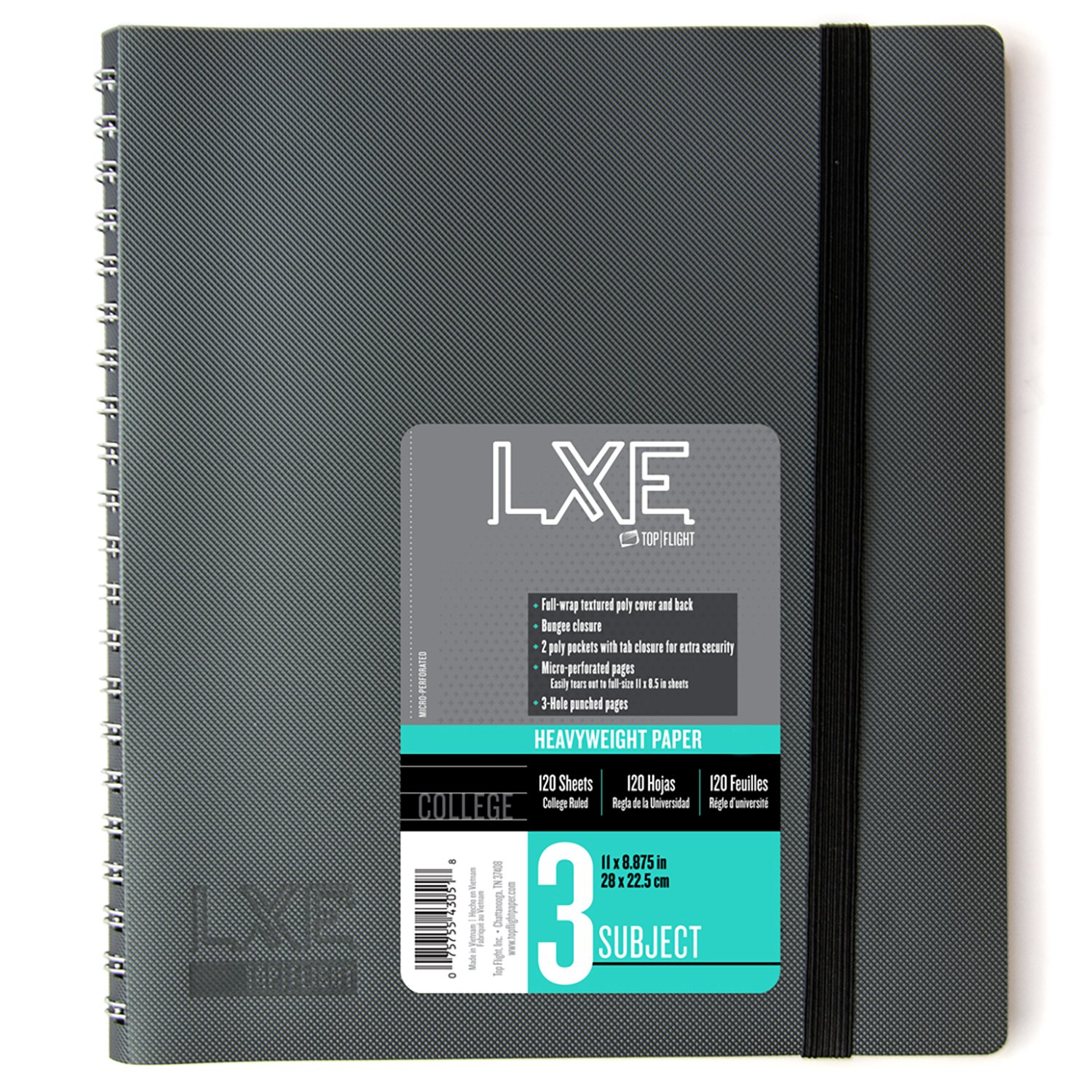 Top Flight LXE 3 Subject College Ruled Spiral Poly Notebook - Gray ...