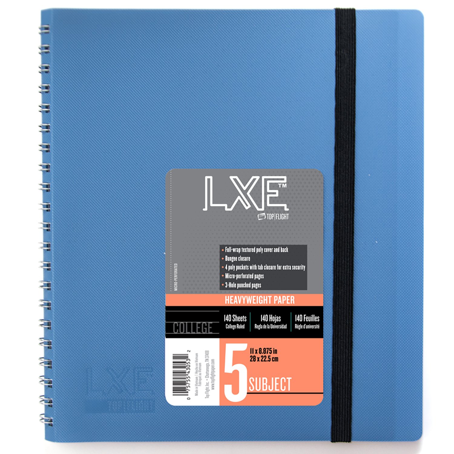 Top Flight LXE 5 Subject College Ruled Spiral Poly Notebook - Blue ...