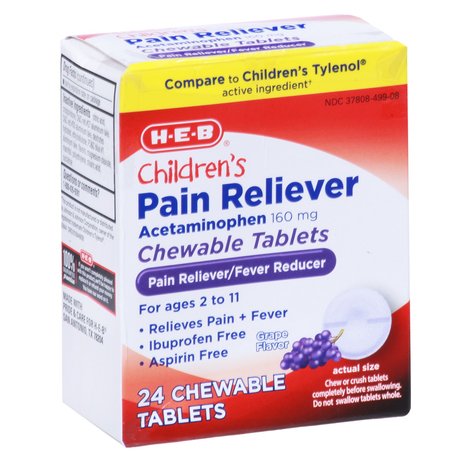 H-E-B Children's Pain Reliever Chewable Tablets Grape - Shop Pain ...