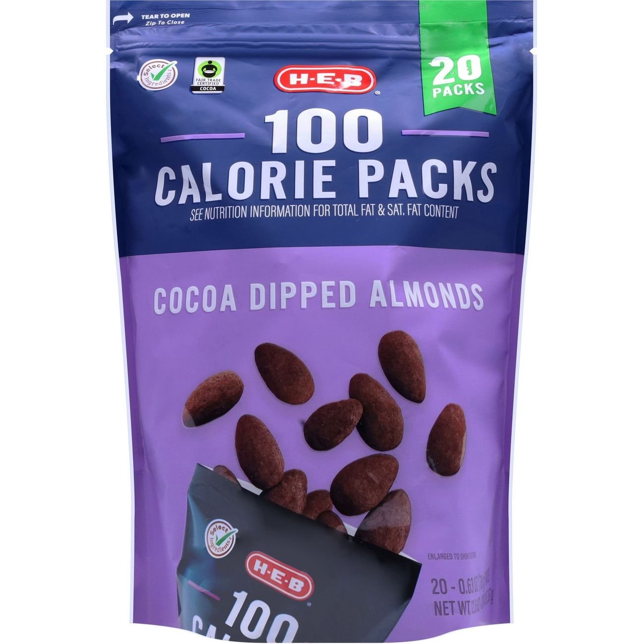 H-E-B Cocoa-Dipped Almonds 100 Calorie Snack Packs - Shop Nuts & seeds ...