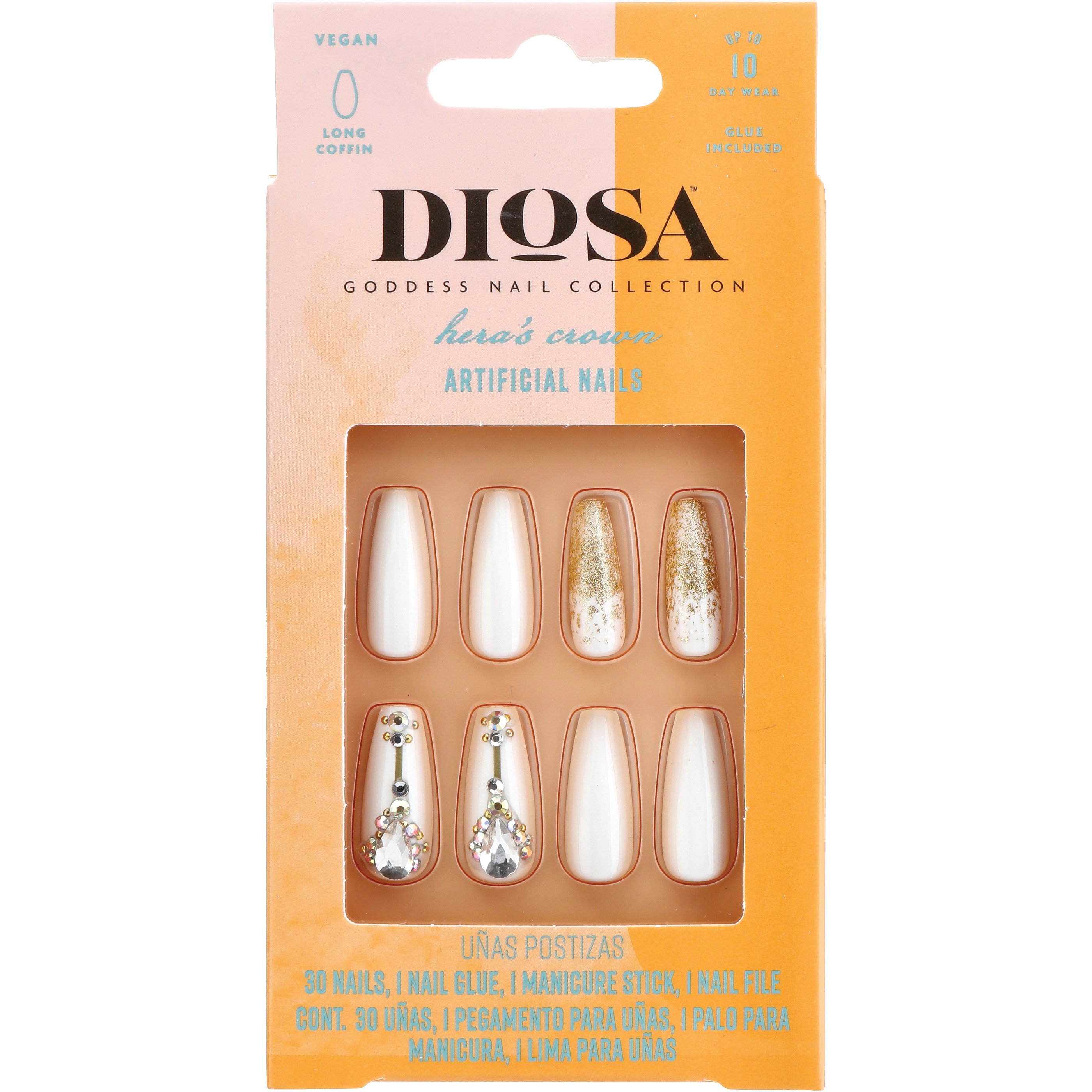 Diosa Hera's Crown Artificial Nails - Jeweled Glossy White - Shop Nail ...