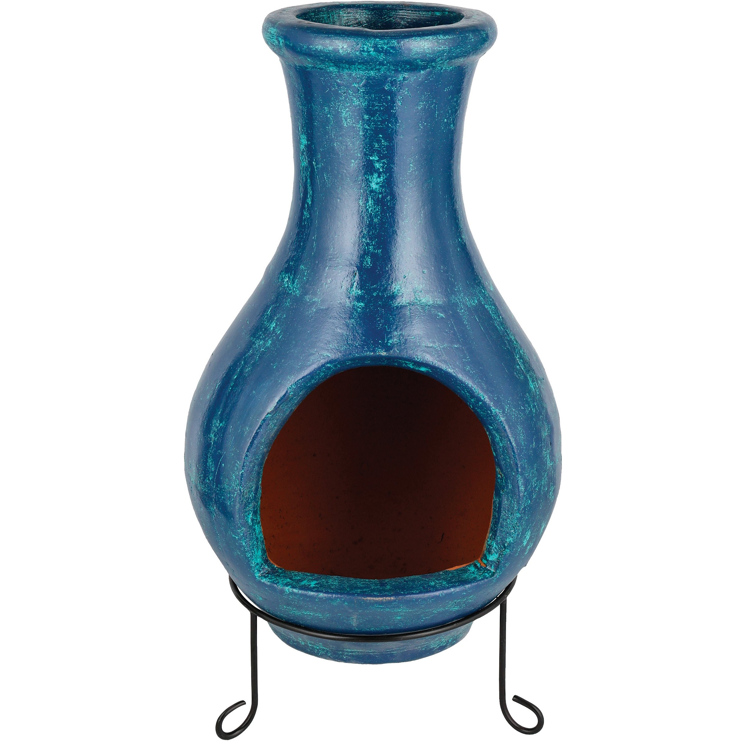 Blue Orange Pottery Bulb Shape Clay Chimenea with Stand - Blue Wash ...