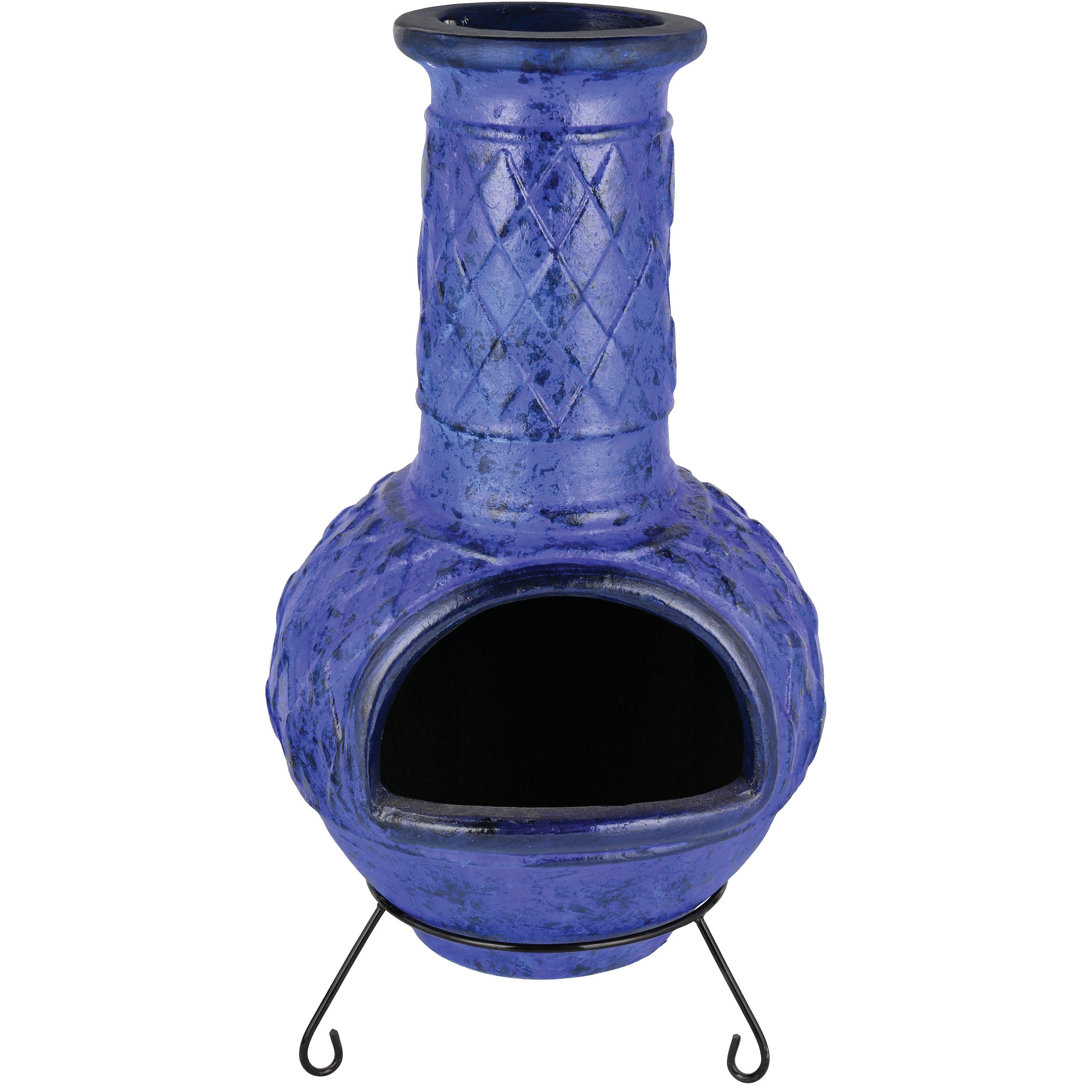 Blue Orange Pottery Basket Pattern Bulb Shape Clay Chimenea with Stand ...
