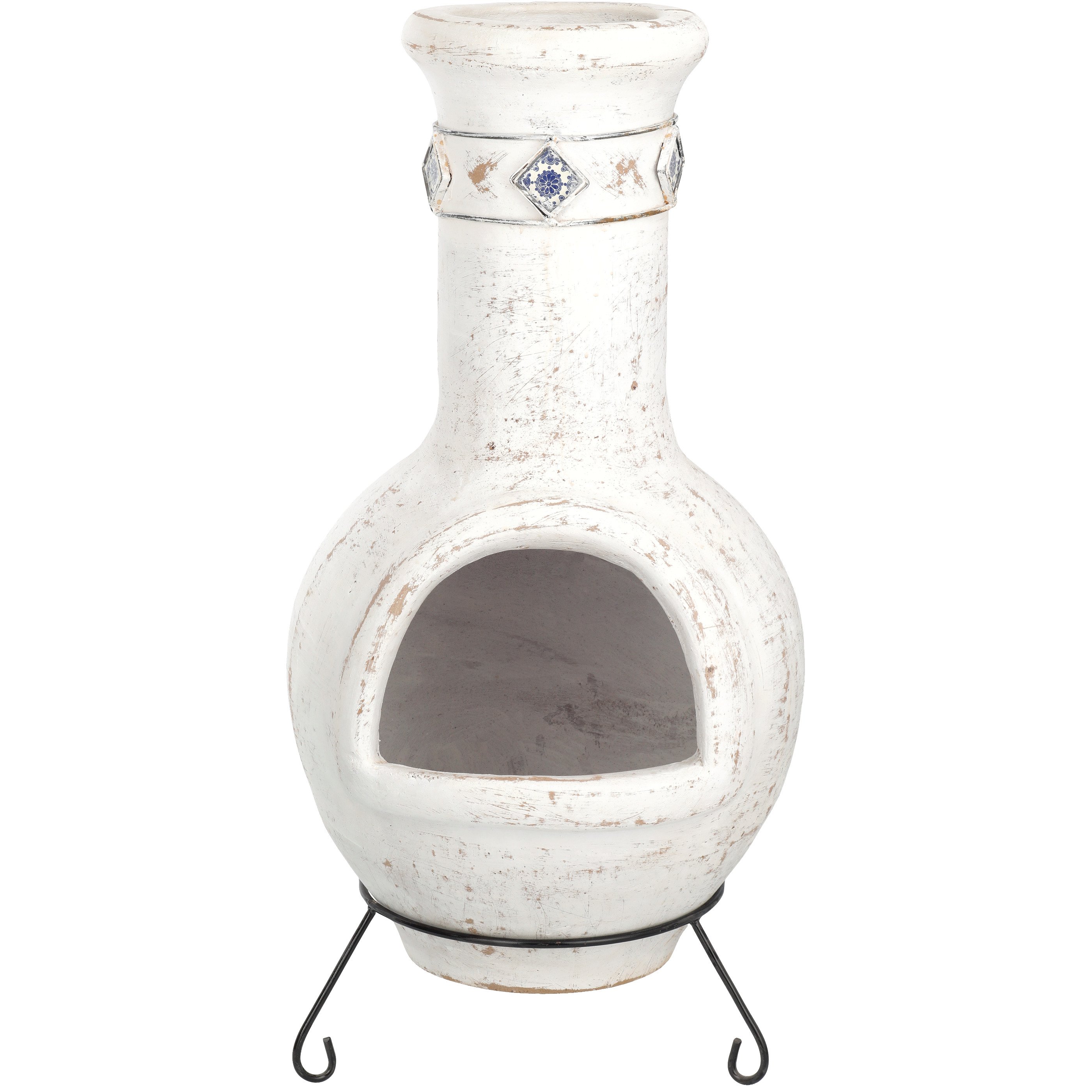 Blue Orange Pottery Decorative Tile Bulb Shape Clay Chimenea with Stand ...