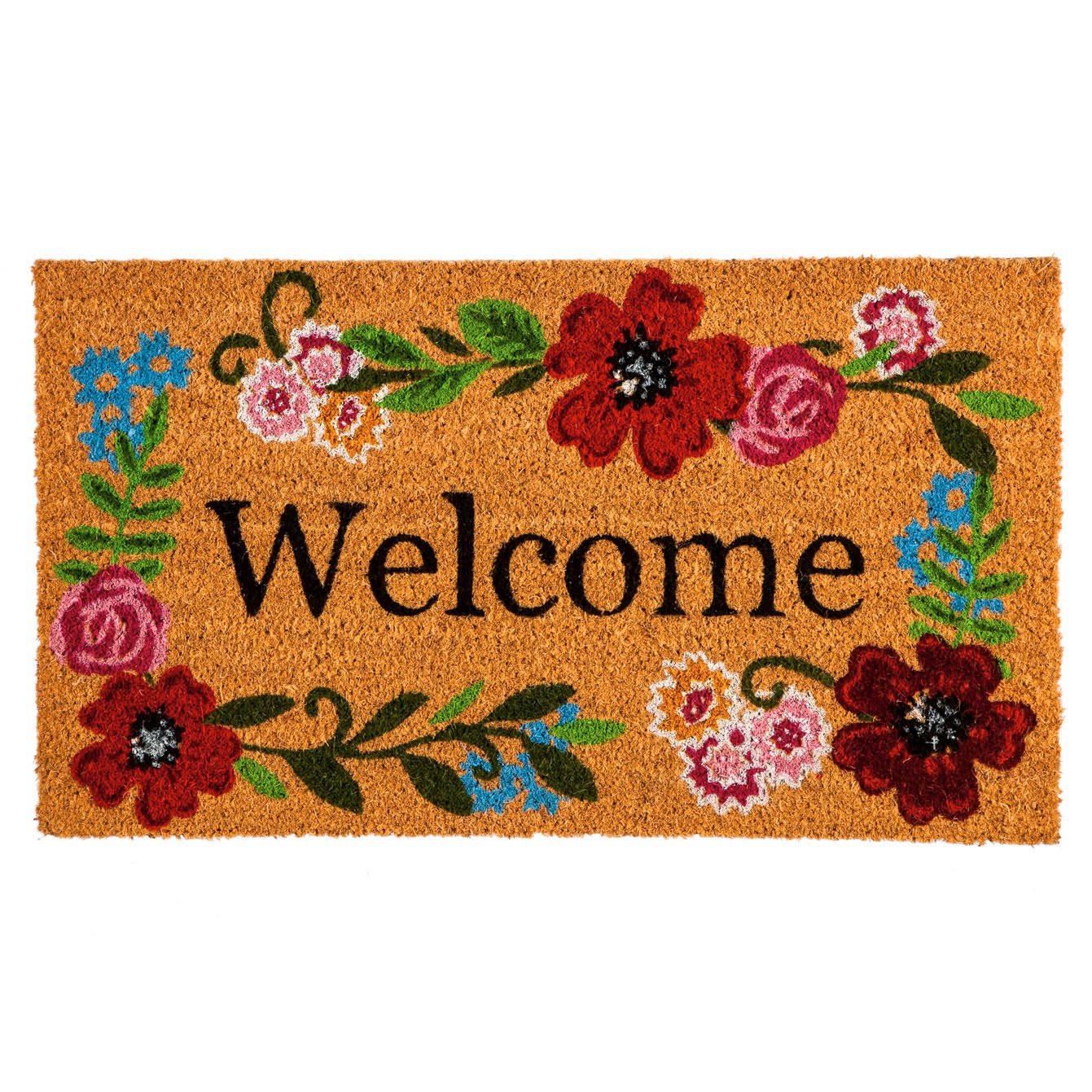 Evergreen Floral Welcome Natural Coir Mat - Shop Outdoor decor at H-E-B