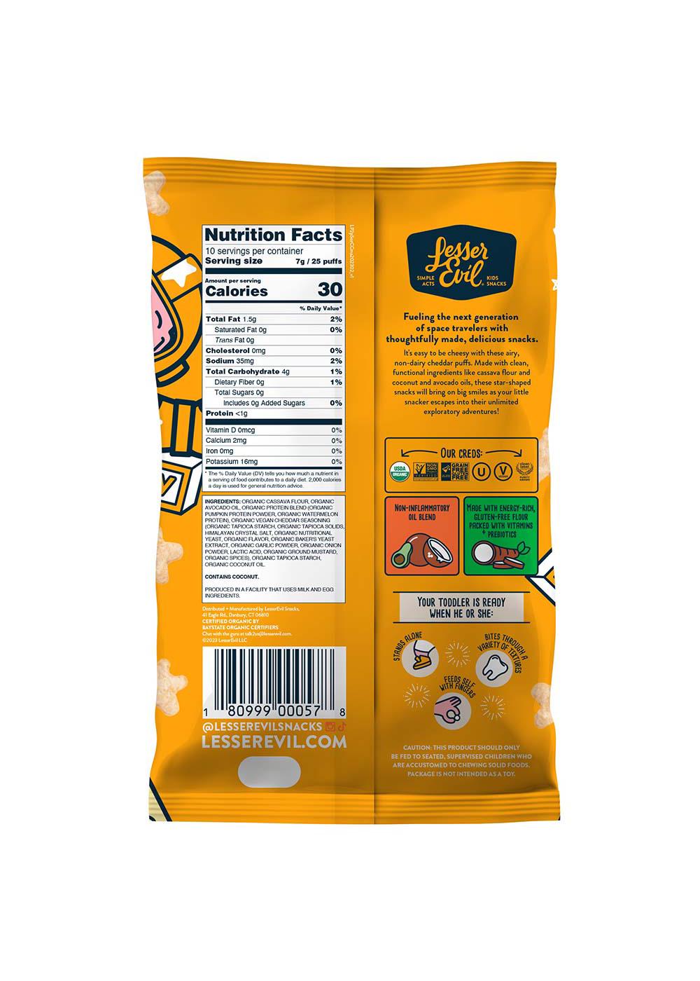 Lesser Evil Lil' Puffs - Celestial Cheddar - Shop Toddler food at H-E-B