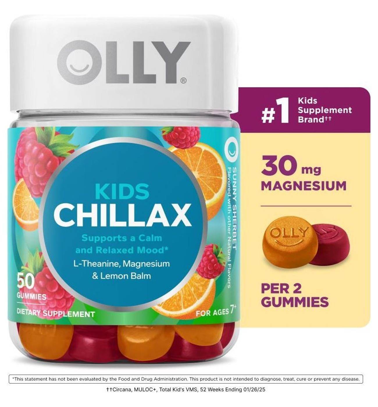 OLLY Kids Chillax Calming Magnesium, L-Theanine Mood Support Gummies ...
