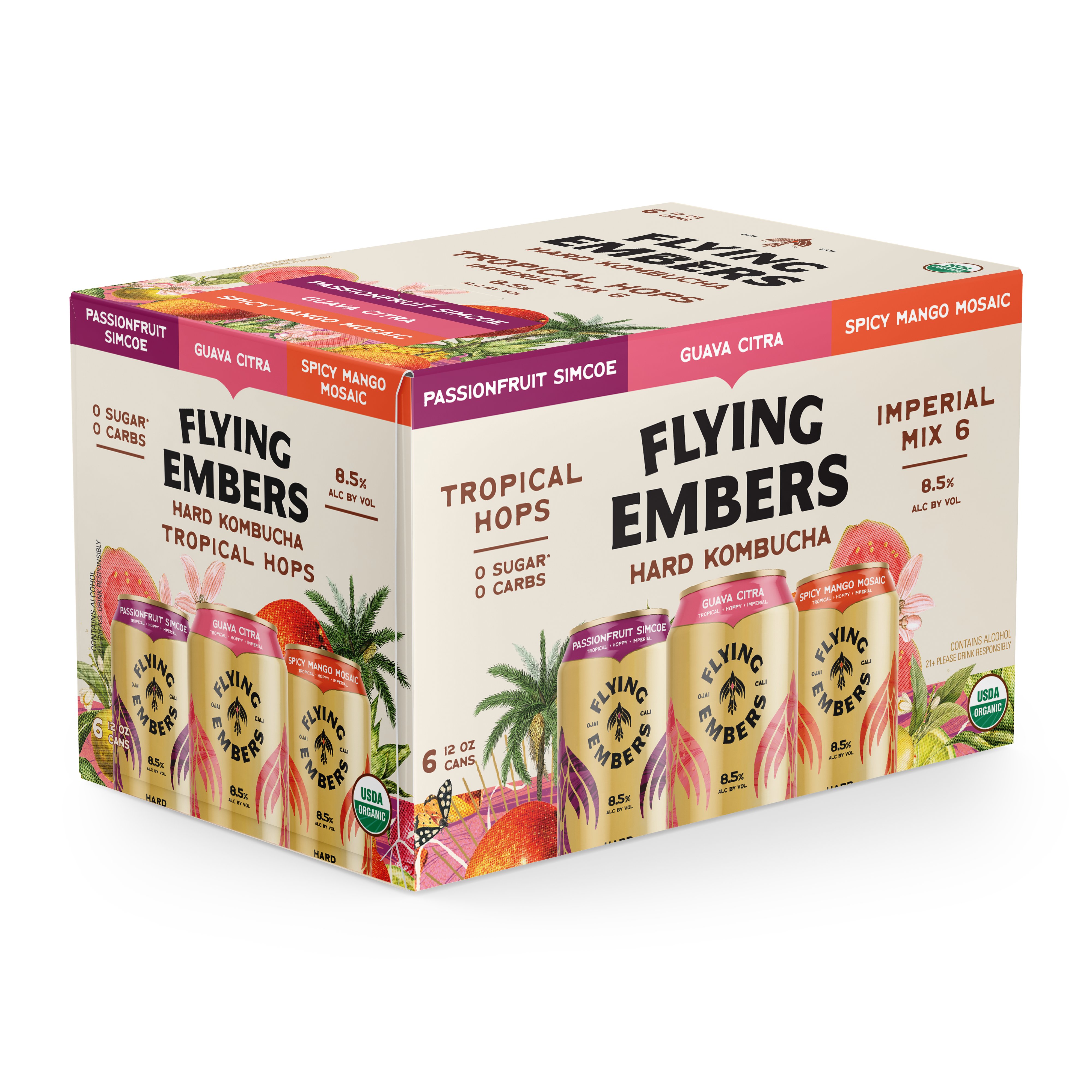 Flying Embers Hard Kombucha Tropical Variety 6 pk Cans - Shop Malt ...