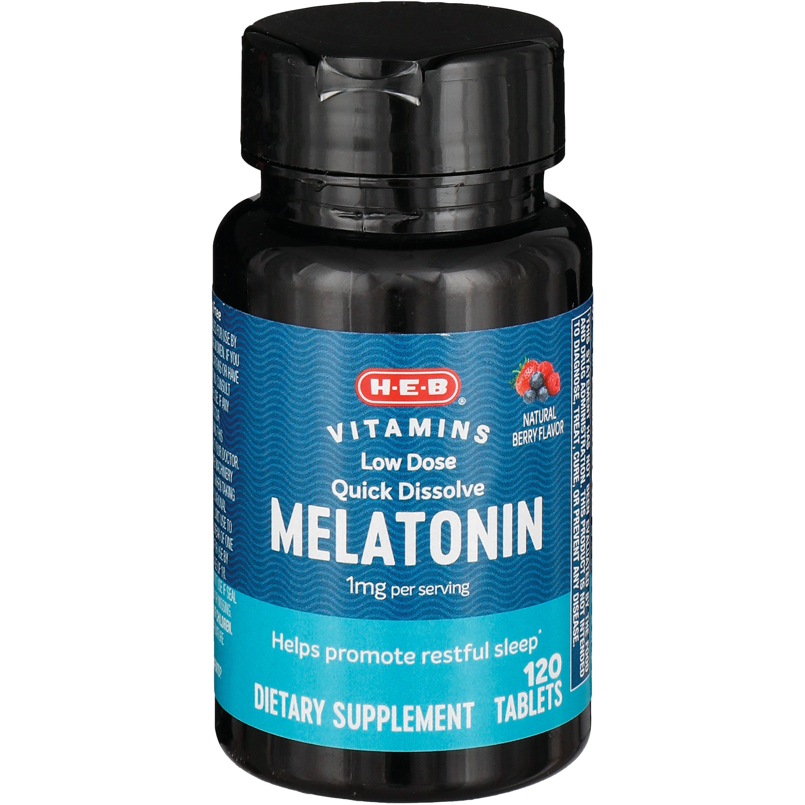 H-E-B Vitamins Melatonin 1 mg Quick Dissolve Tablets - Berry - Shop ...