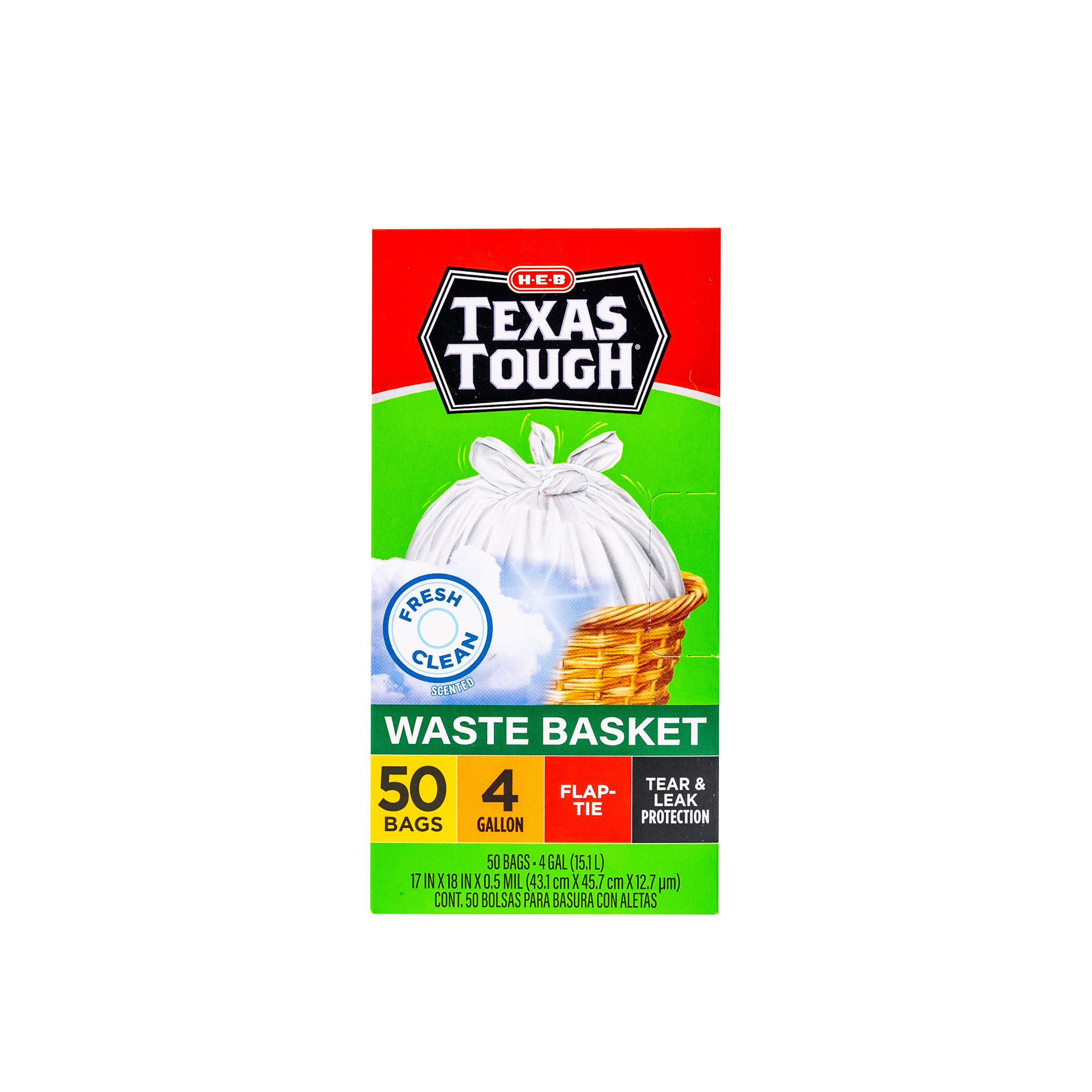 H-E-B Texas Tough Flap Tie Fresh Clean Waste Basket Trash Bags, 4 ...