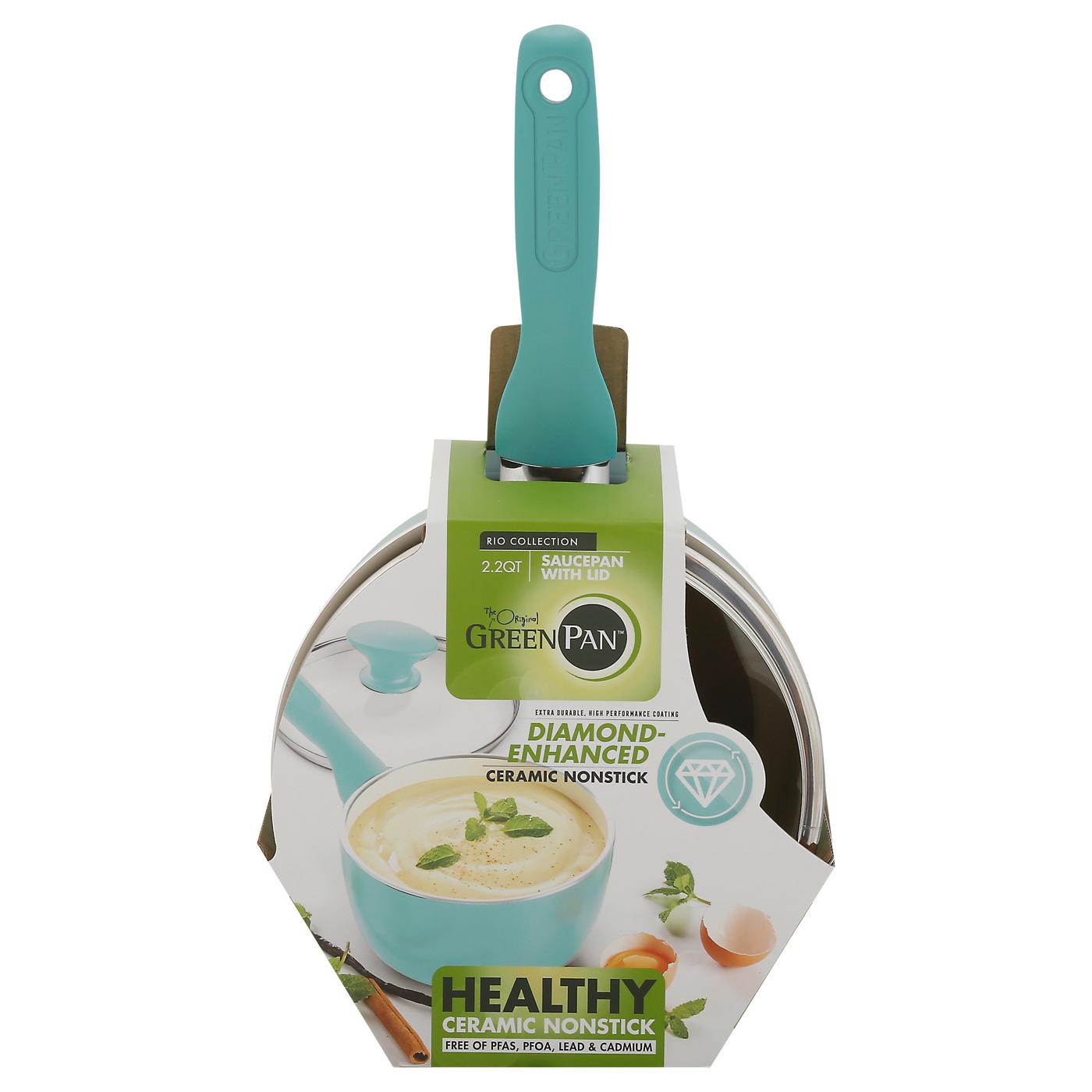 GreenPan Rio Collection Ceramic Nonstick Sauce Pan with Lid - Turquoise ...
