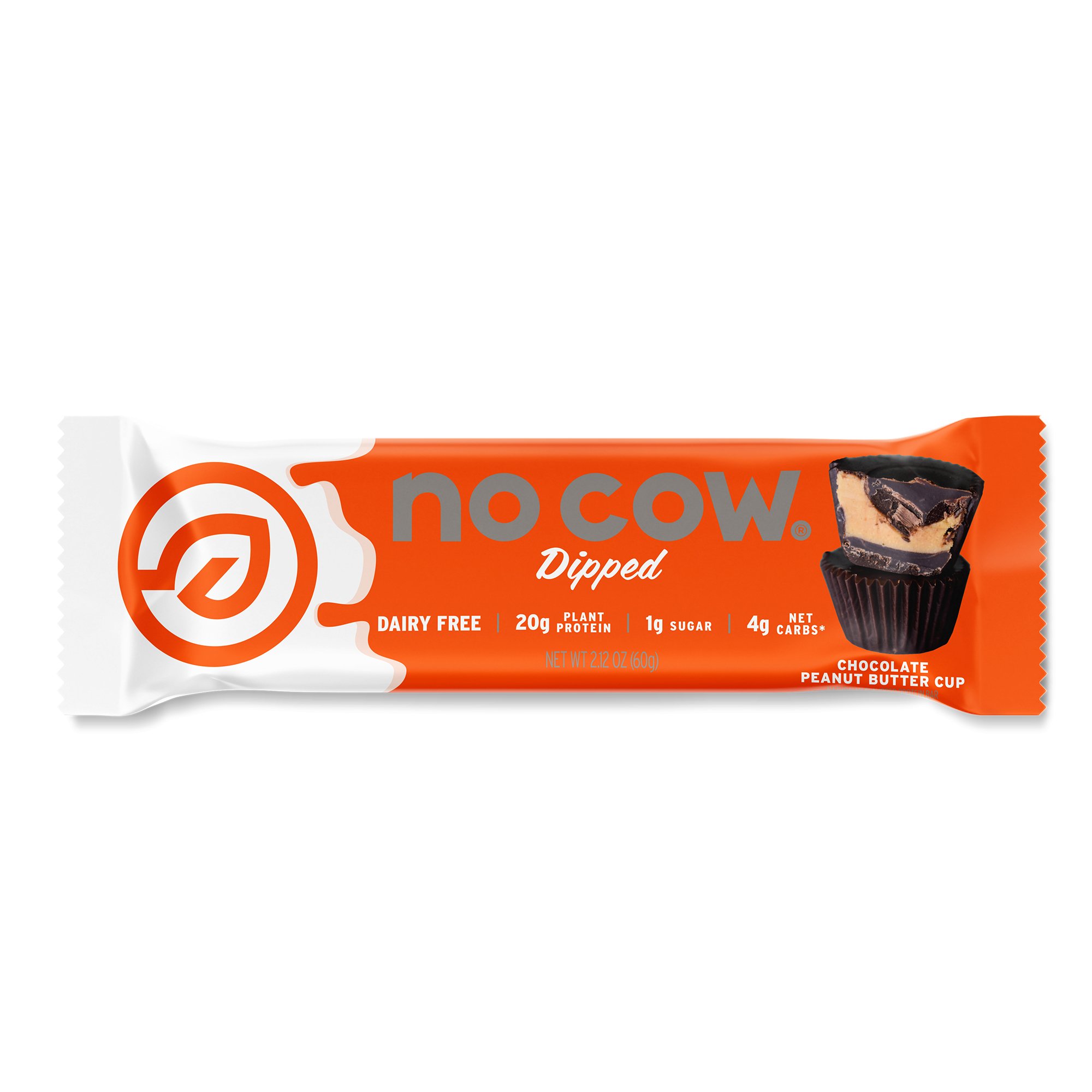 No Cow Dipped Dairy Free 20g Protein Bar - Chocolate Peanut Butter Cup ...