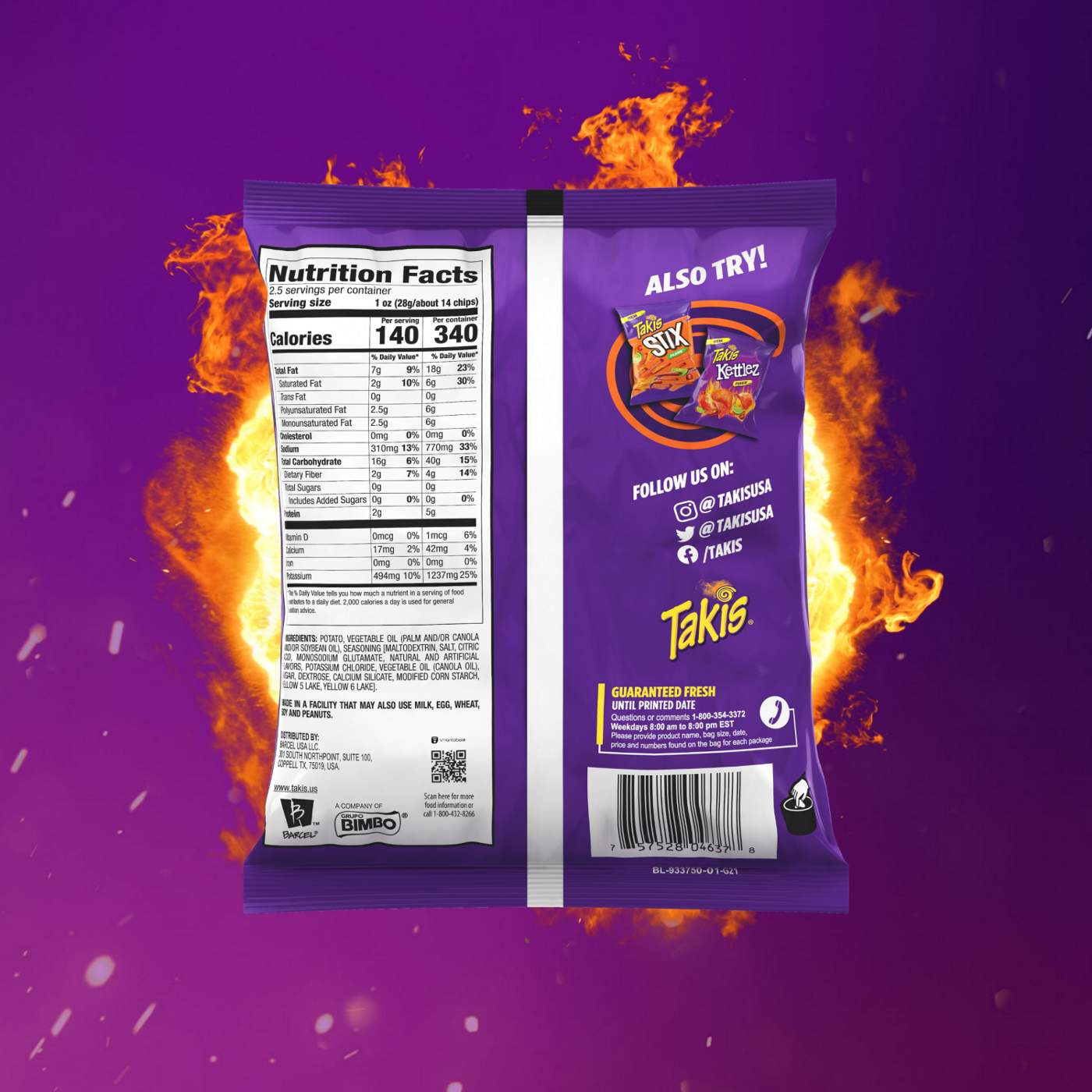 Takis Habanero Fury Kettlez Kettle-Cooked Potato Chips Snack Size Bag ...
