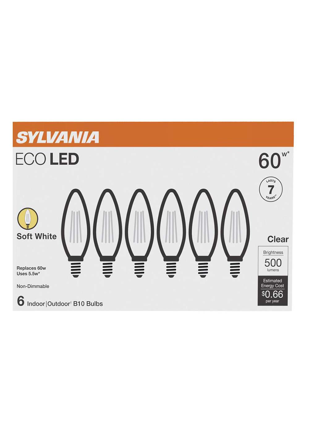 Sylvania ECO B10 60-Watt Soft White Clear LED Light Bulbs - Shop Light ...