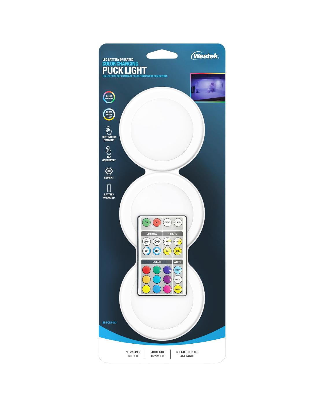 Amertac Color-Changing Adjustable Puck Lights - White - Shop Lamps ...