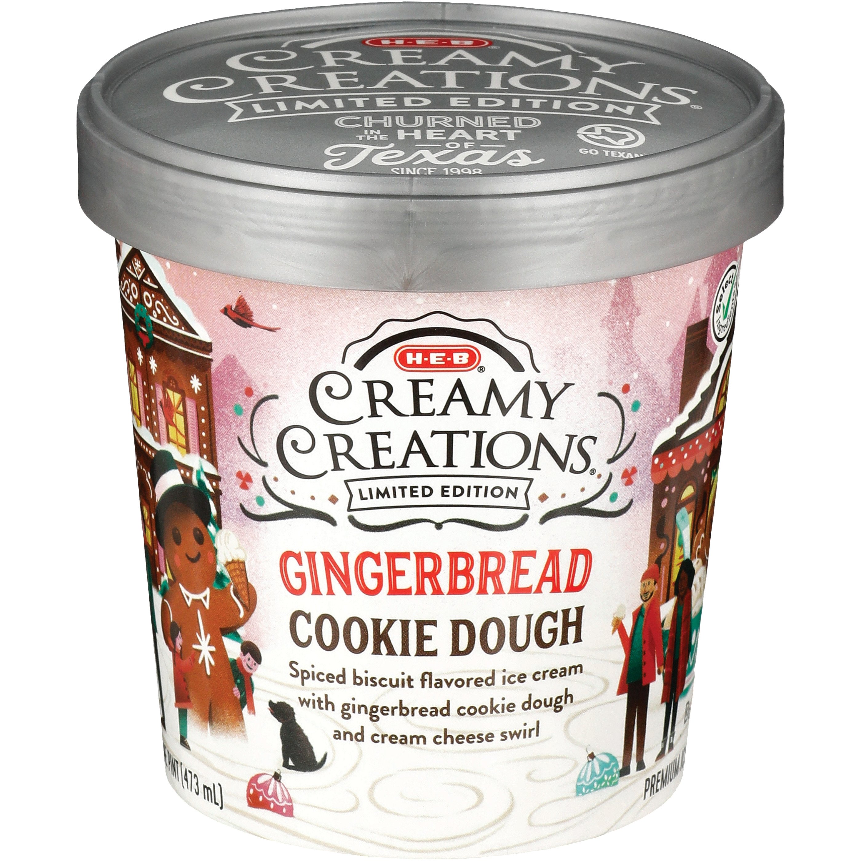 H-E-B Creamy Creations Gingerbread Cookie Dough Ice Cream - Shop Ice ...