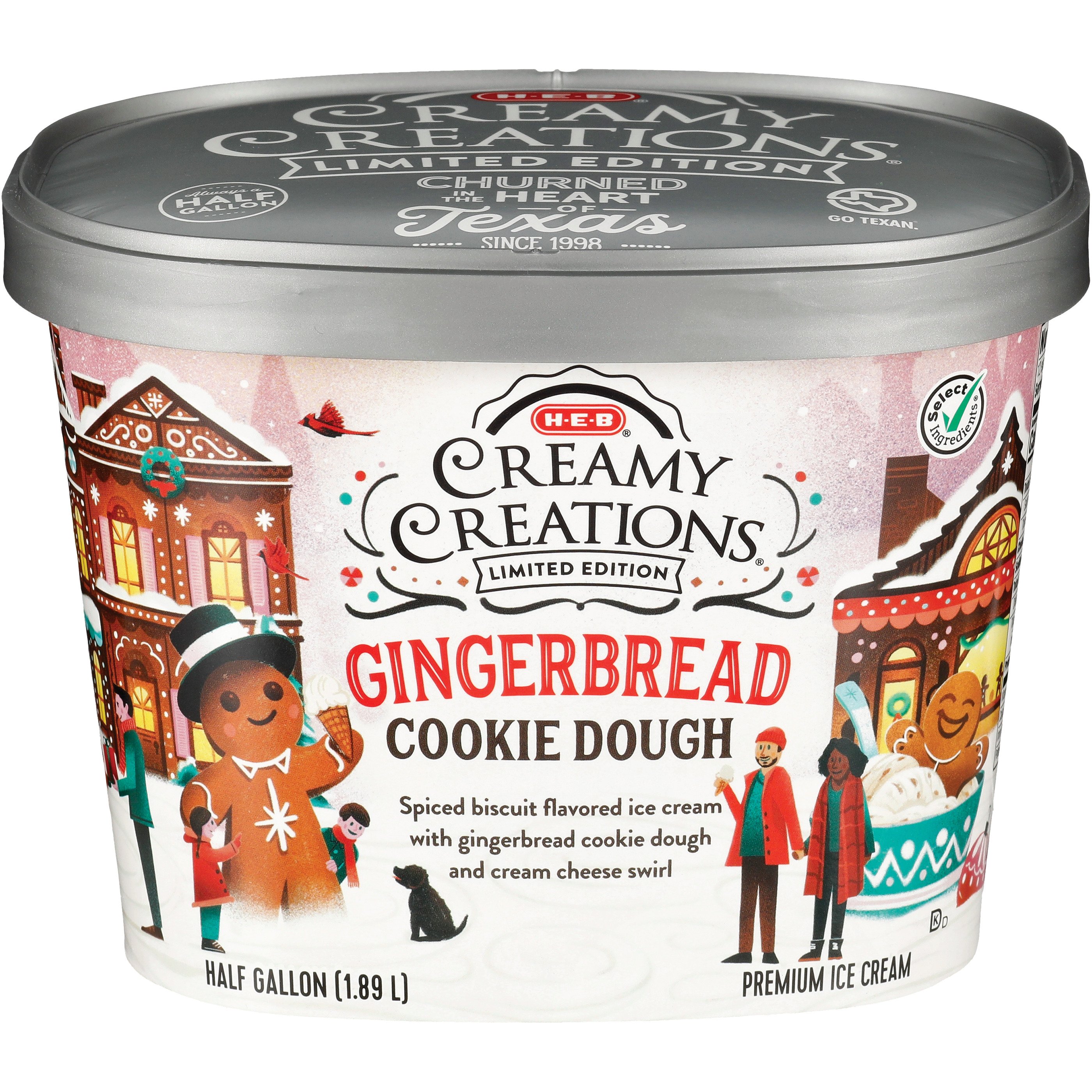 H-E-B Creamy Creations Gingerbread Cookie Dough Ice Cream - Shop Ice ...