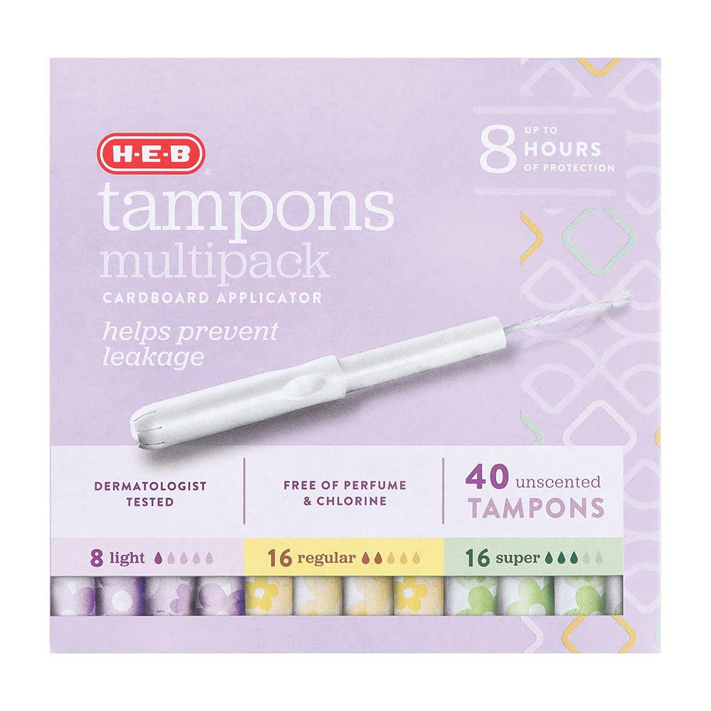 H-E-B Cardboard Applicator Unscented Tampons – Absorbency Multipack ...