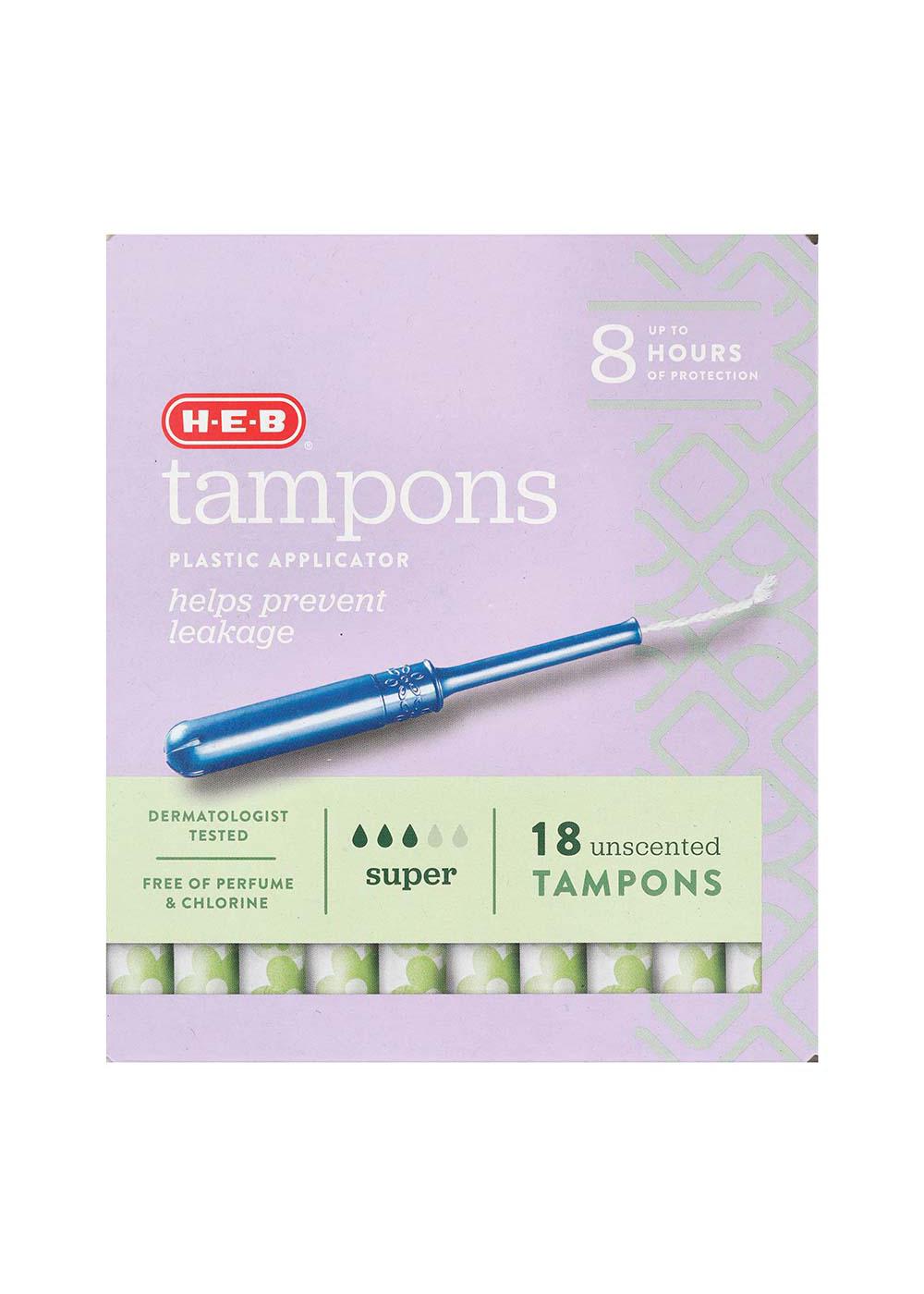 H-E-B Plastic Applicator Unscented Tampons – Super Absorbency - Shop ...