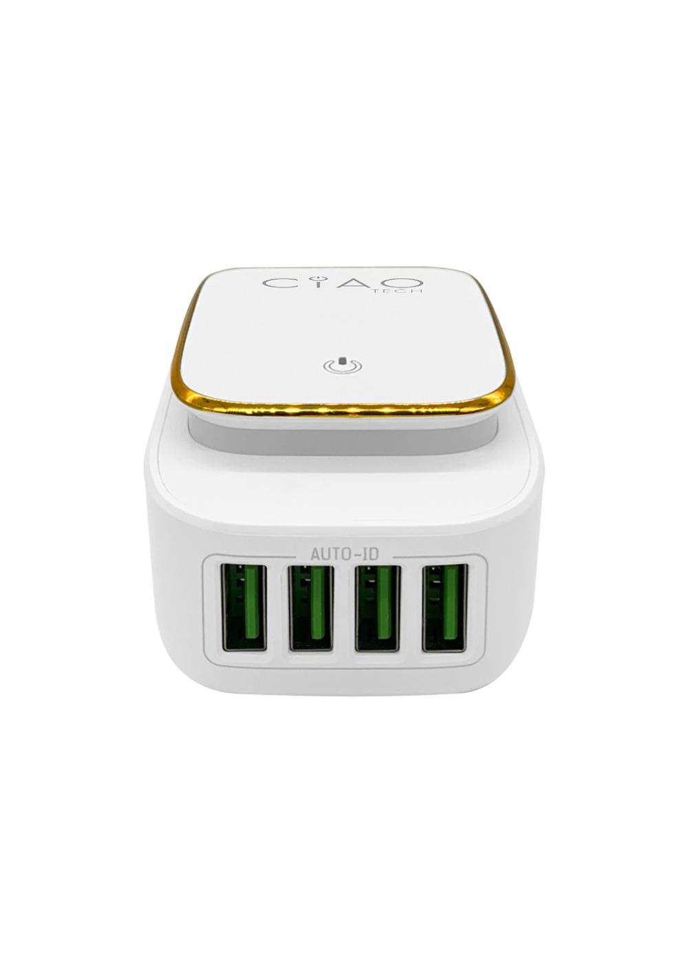 Ciao Tech 4 Port Travel Charger With Auto Id Technology And Led Light