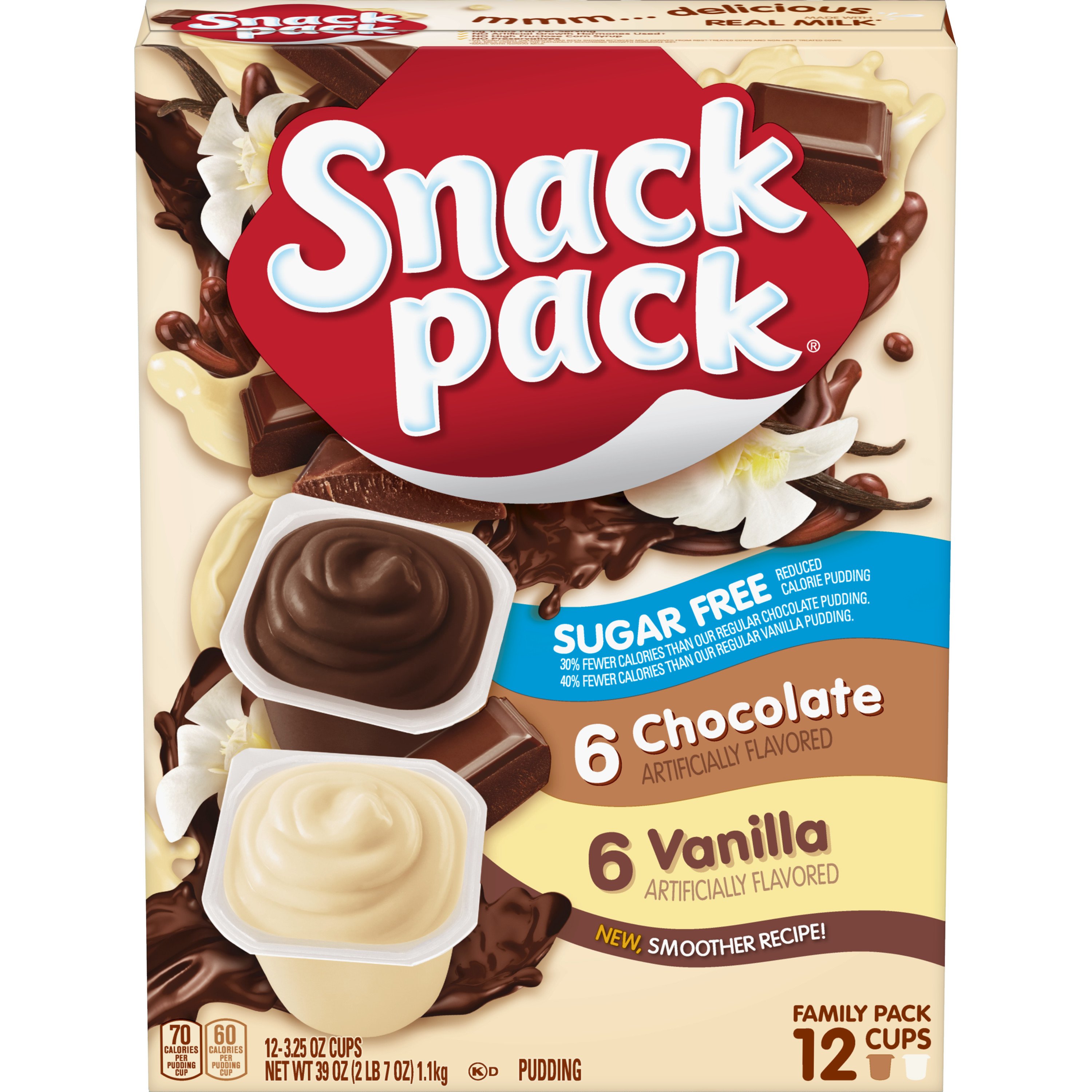 Snack Pack Sugar Free Chocolate & Vanilla Pudding Cups Family Pack ...
