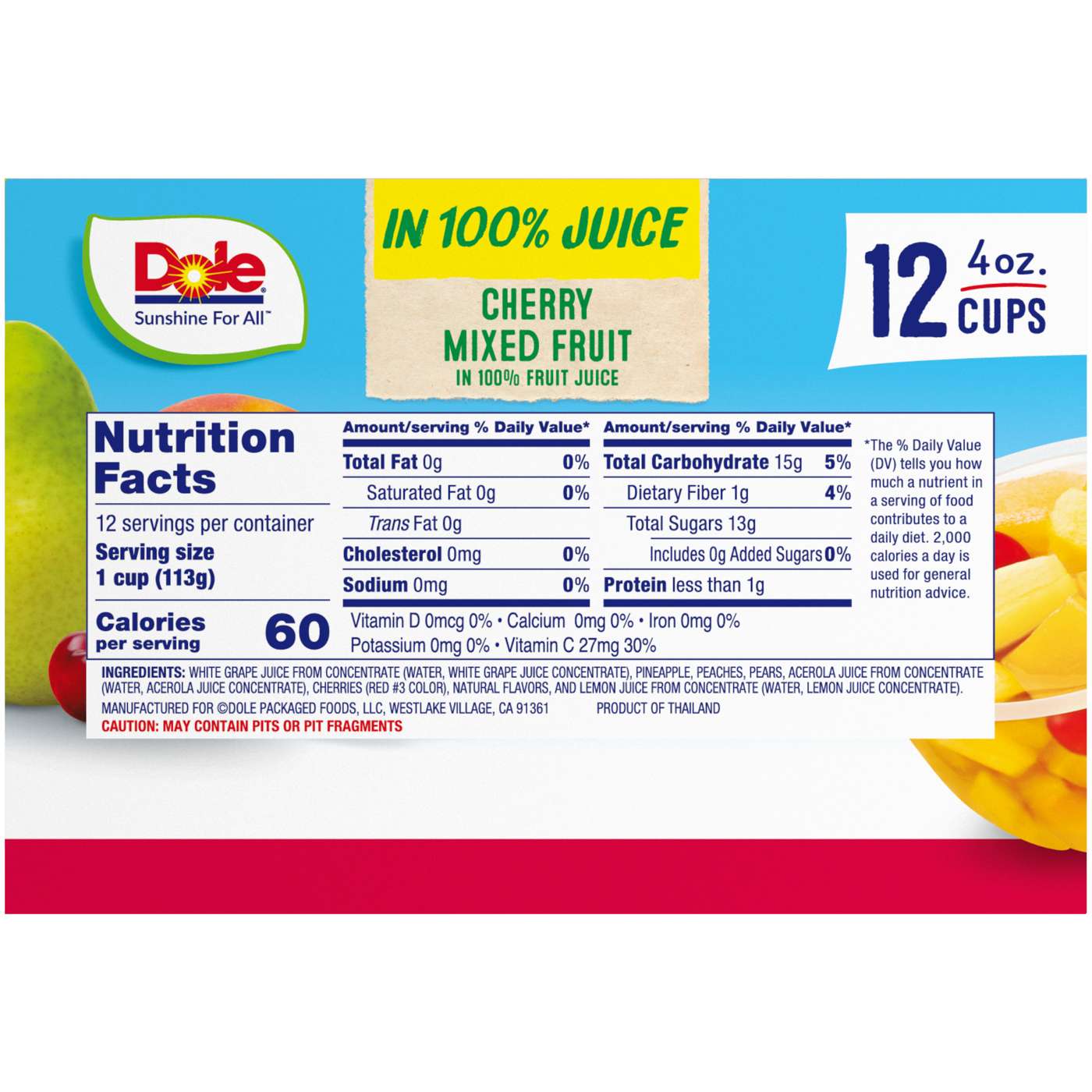 Dole Fruit Bowls - Cherry Mixed Fruit in 100% Juice - Shop Mixed fruit ... Dole Fruit Bowls - Cherry Mixed Fruit in 100% Juice - Shop Mixed fruit ...