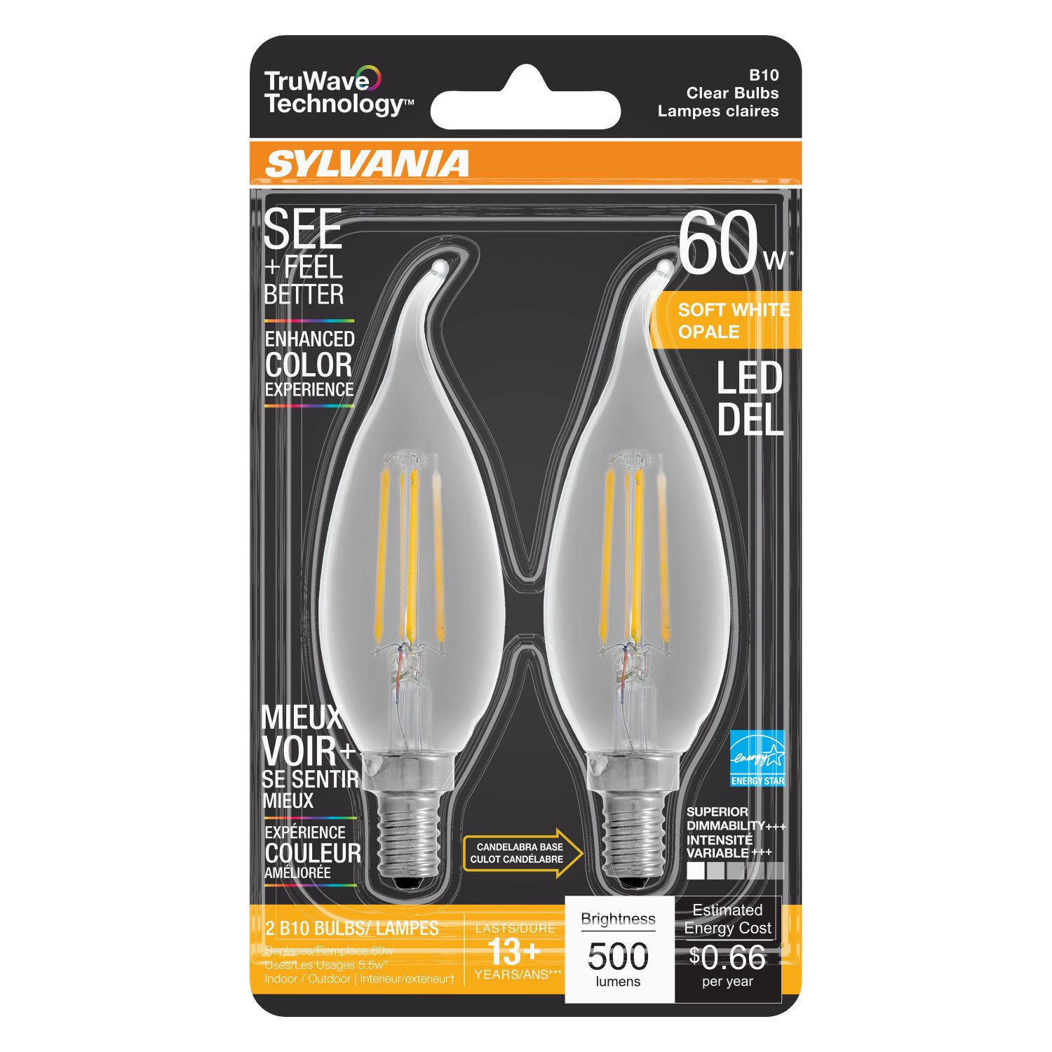 Sylvania TruWave B10 60-Watt Clear LED Light Bulbs - Soft White - Shop ...
