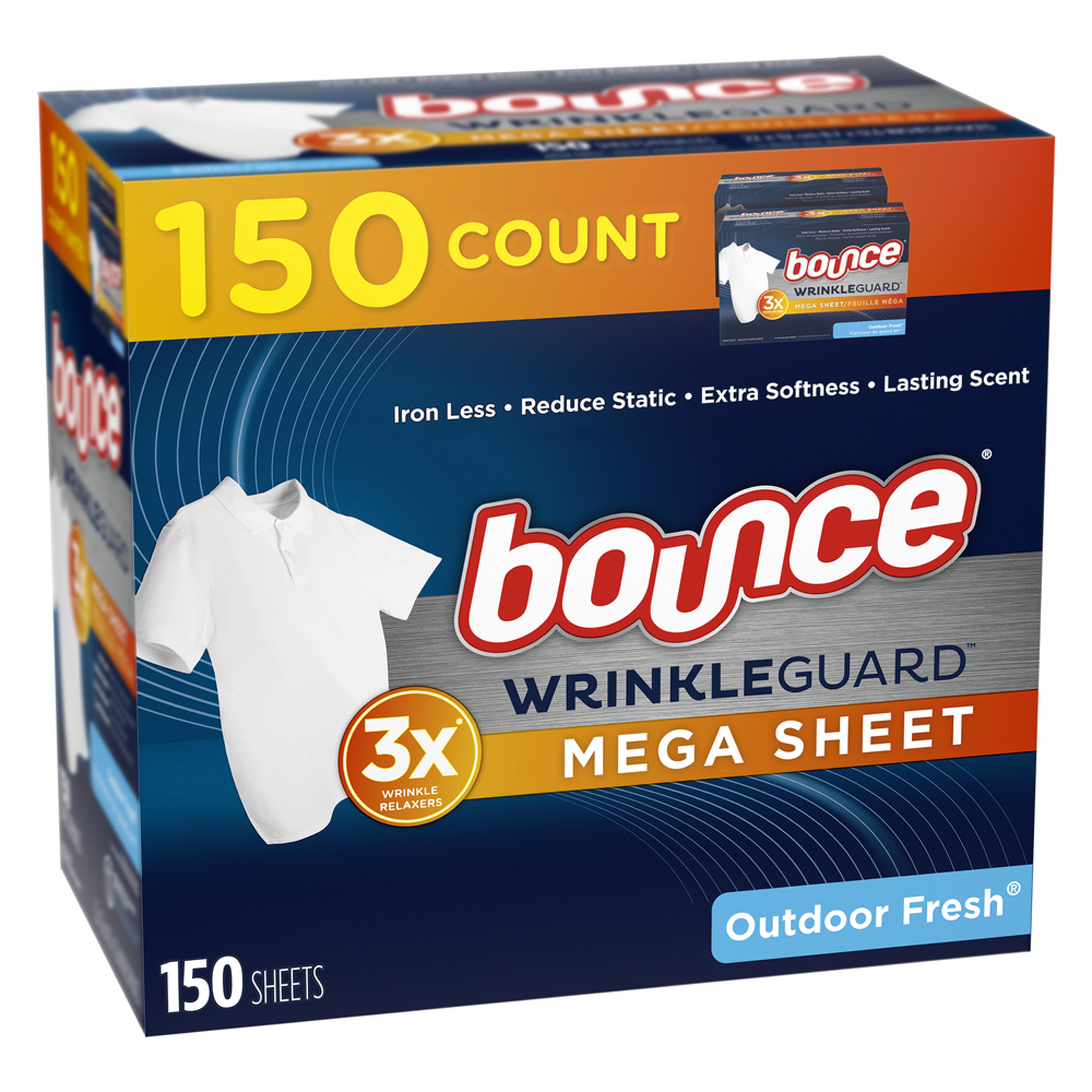 Bounce Wrinkle Guard Outdoor Fresh Fabric Softener Mega Dryer Sheets ...