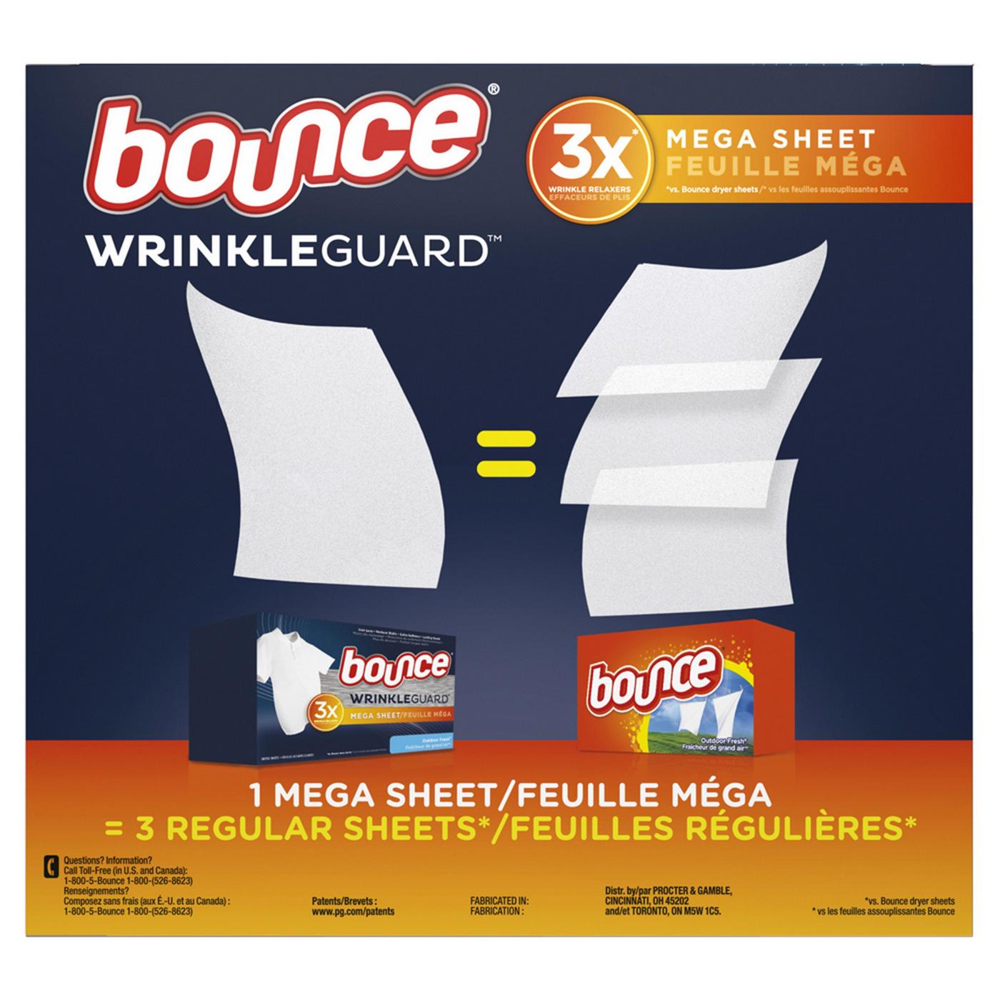 Bounce Wrinkle Guard Outdoor Fresh Fabric Softener Mega Dryer Sheets ...