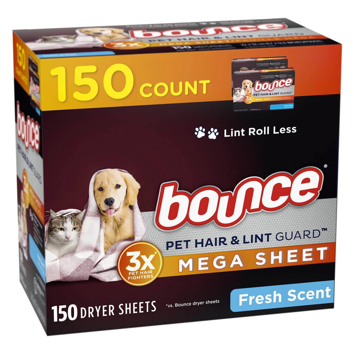 Bounce Pet Hair & Lint Guard Fresh Scent Fabric Softener Mega Dryer ...