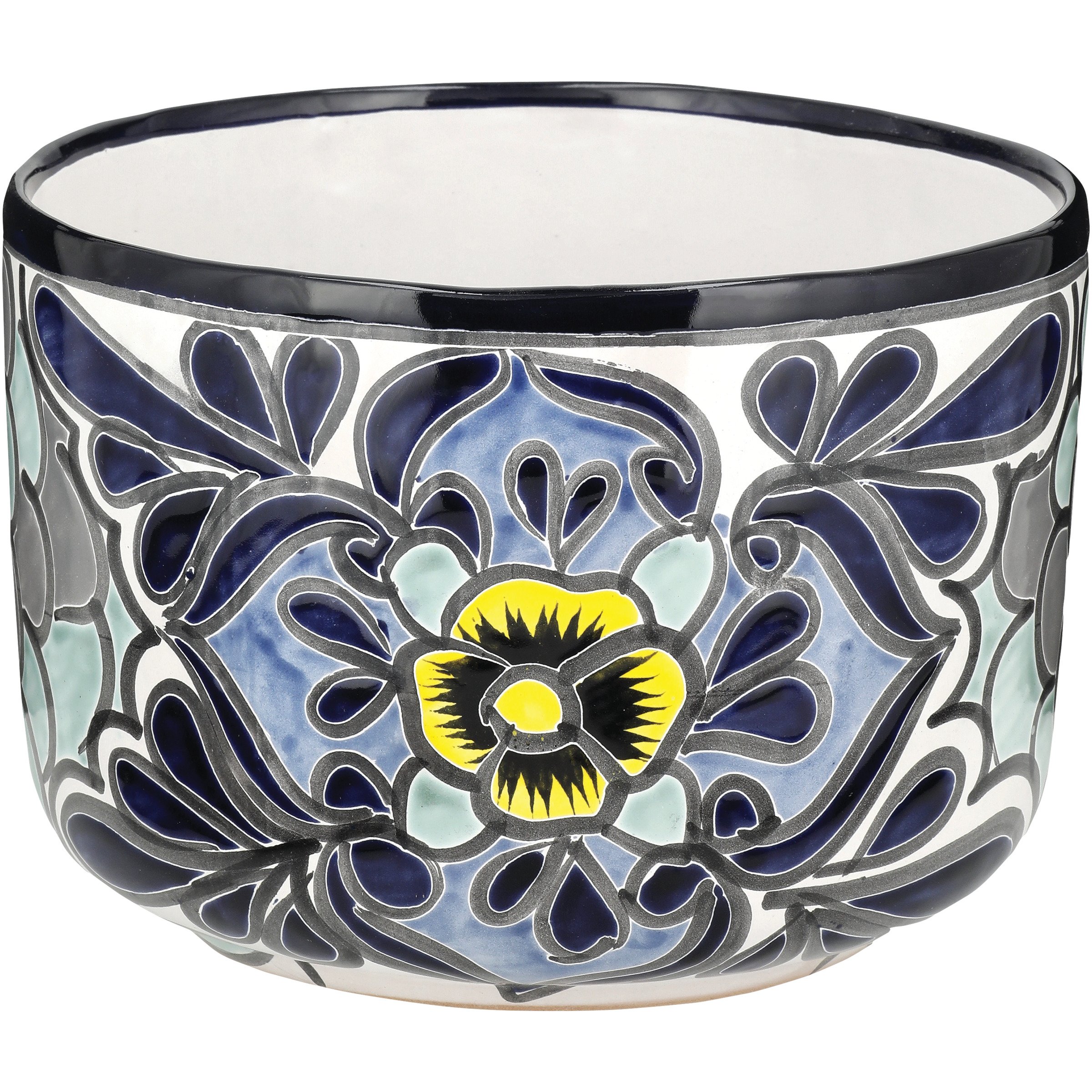 Blue Orange Pottery Elite Floral Low Cylinder Talavera Planter - Blue ...