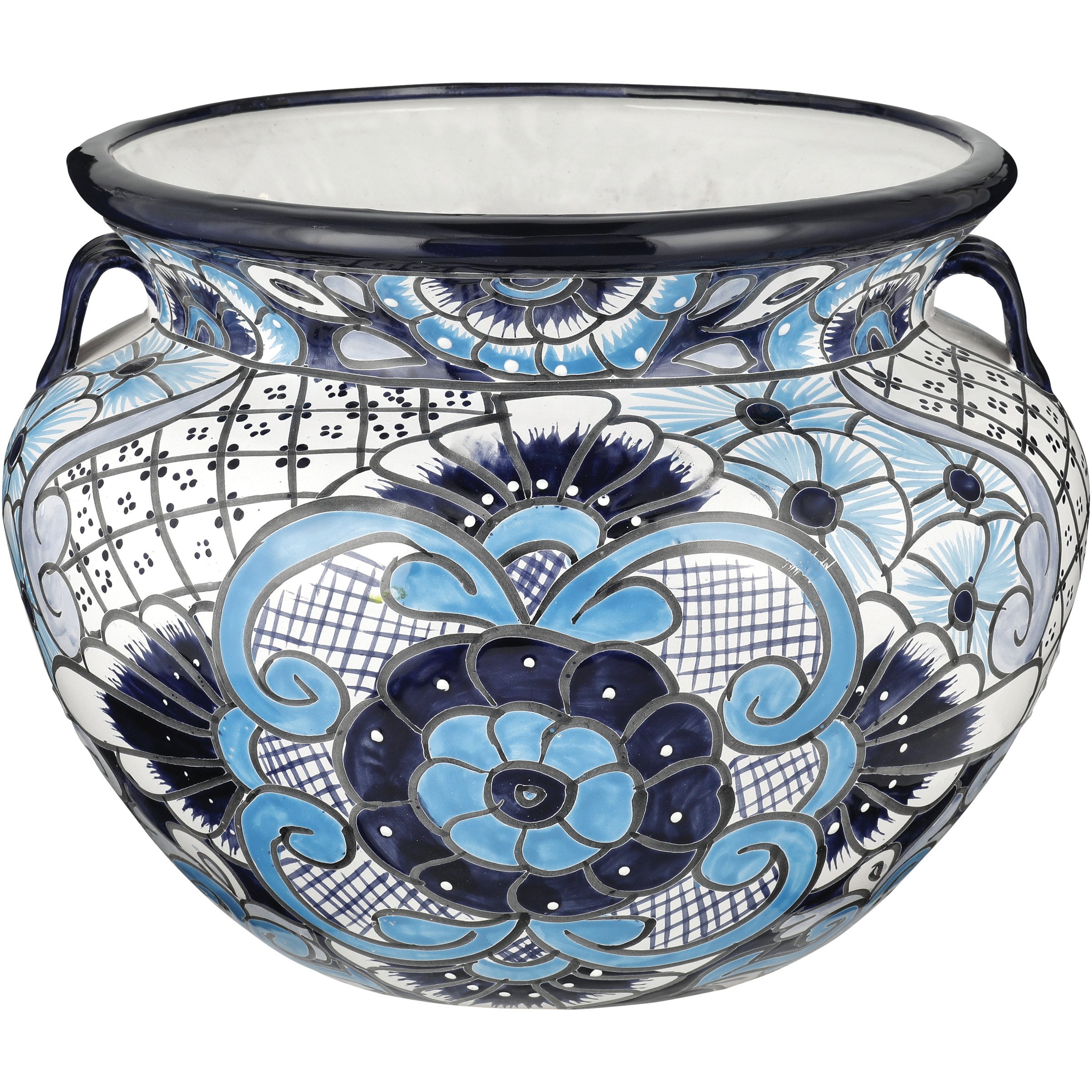 Blue Orange Pottery Gala Floral Talavera Bean Pot Planter - Blue - Shop ...