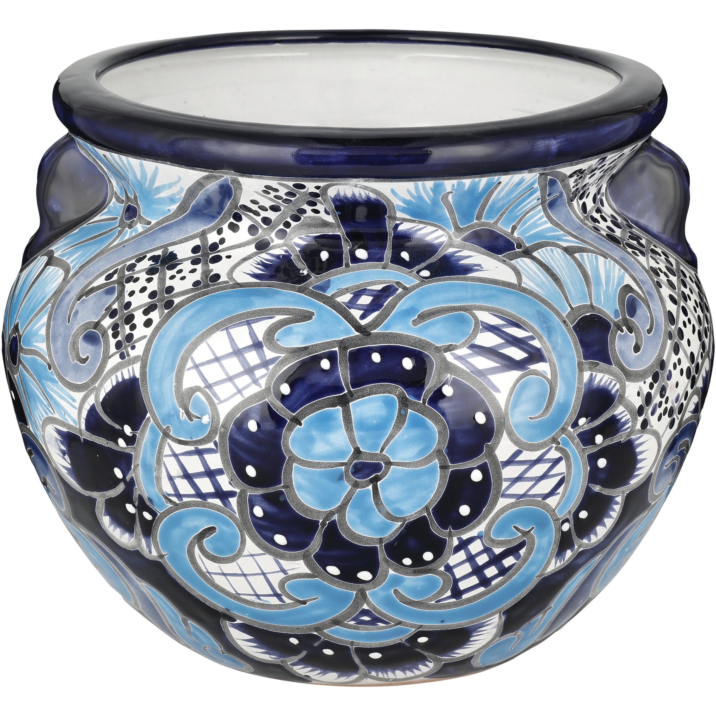 Blue Orange Pottery Gala Floral Talavera Bean Pot Planter - Blue - Shop ...