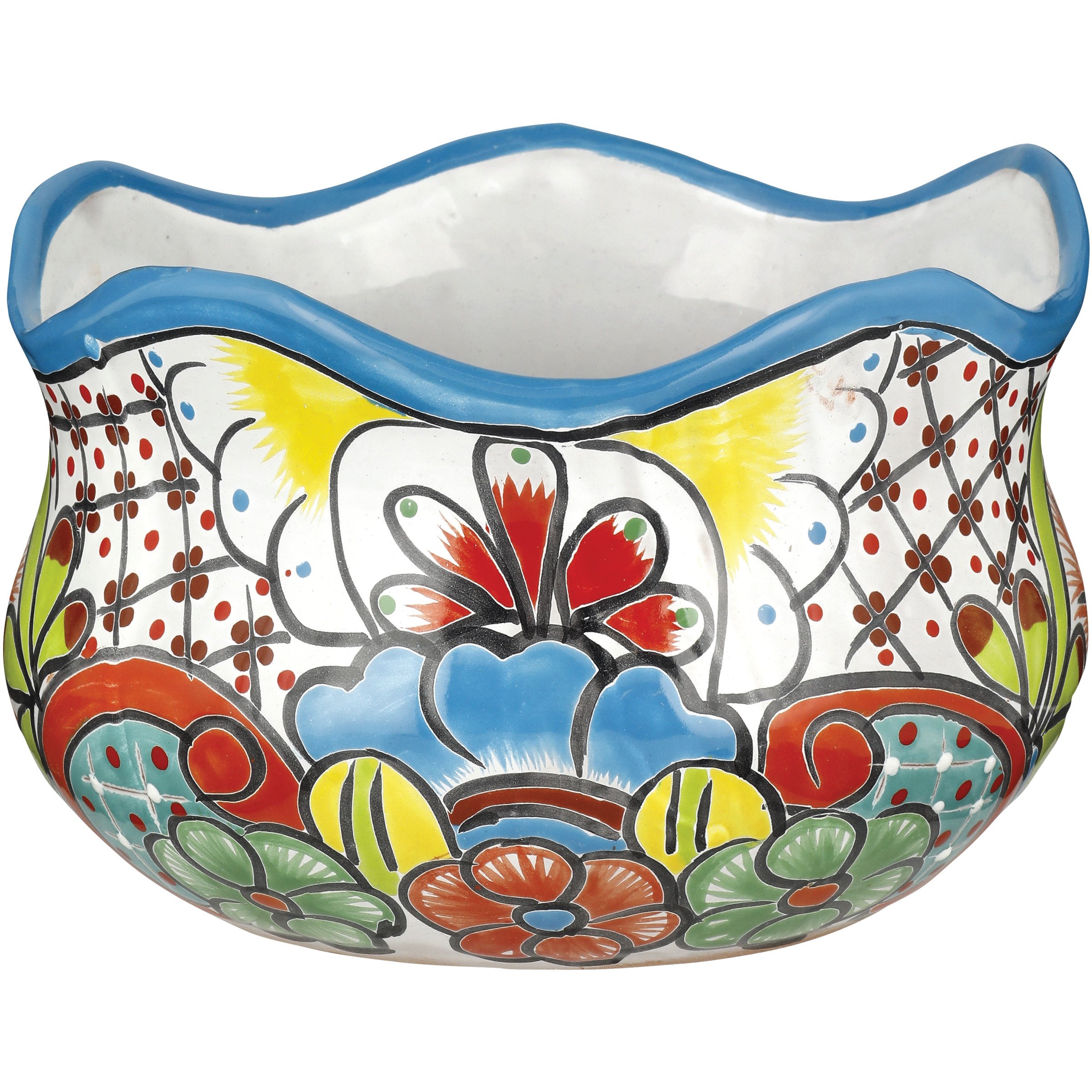 Blue Orange Pottery Fiesta Waves Rim Talavera Planter - Shop Pots ...