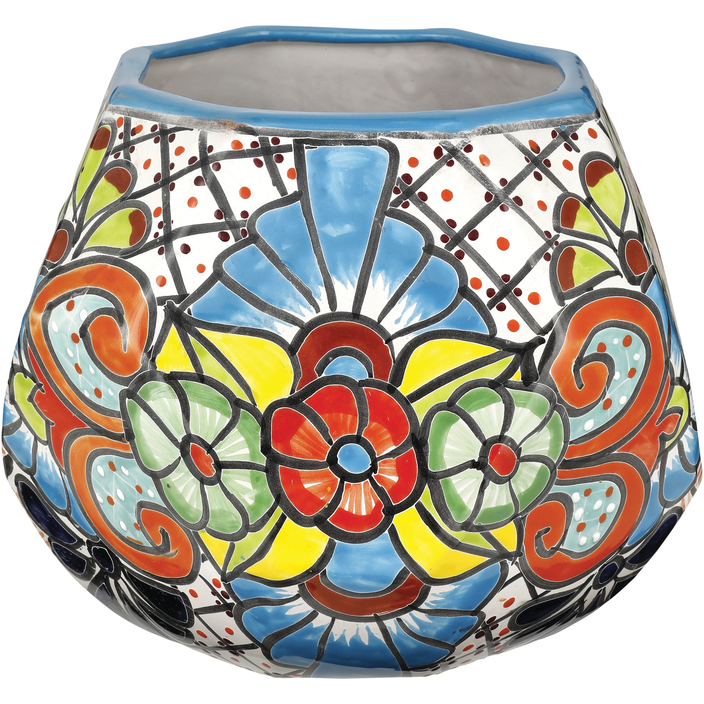 Blue Orange Pottery Fiesta Octagon Rim Ball Talavera Planter - Shop ...