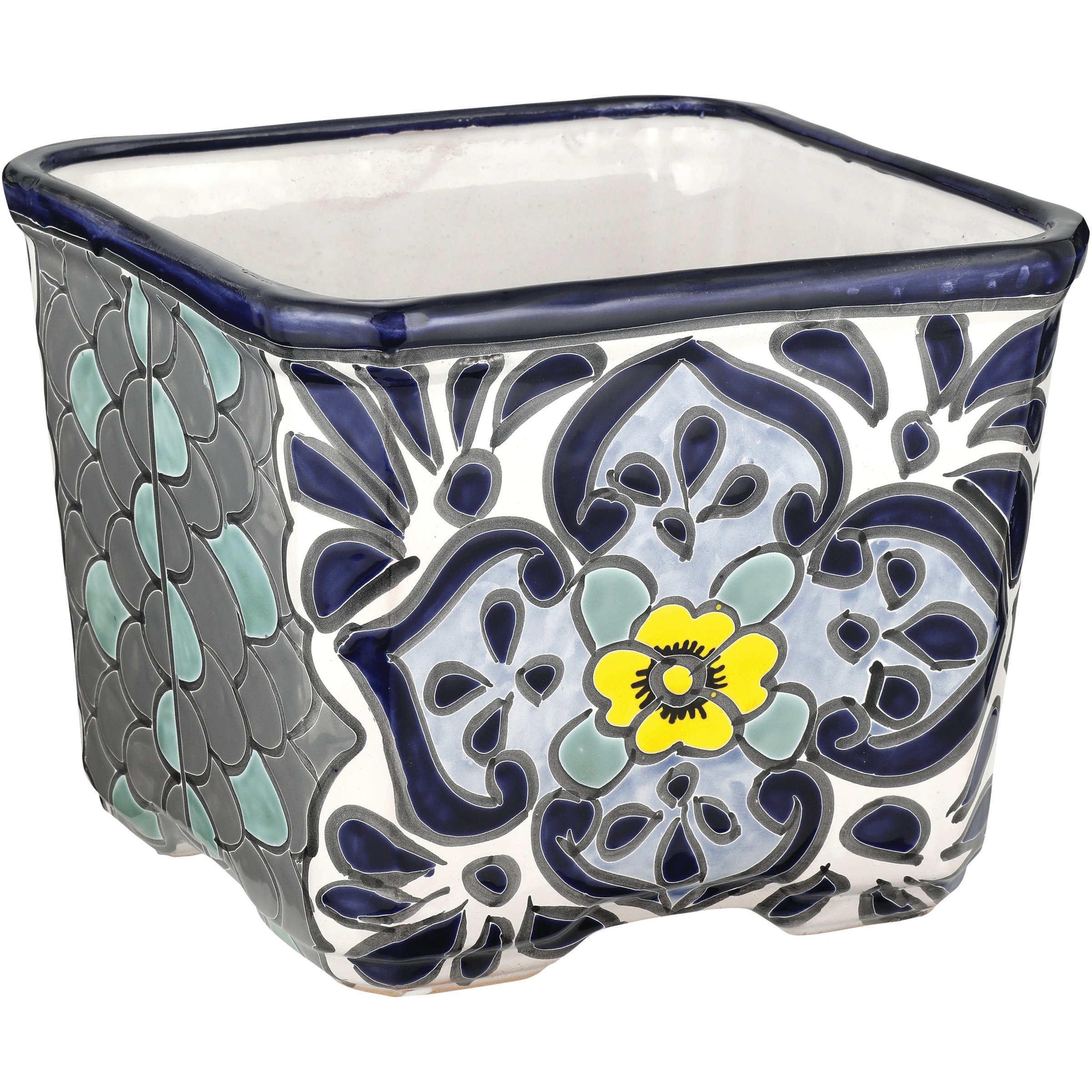 Blue Orange Pottery Square Floral Talavera Planter - Blue - Shop Pots ...