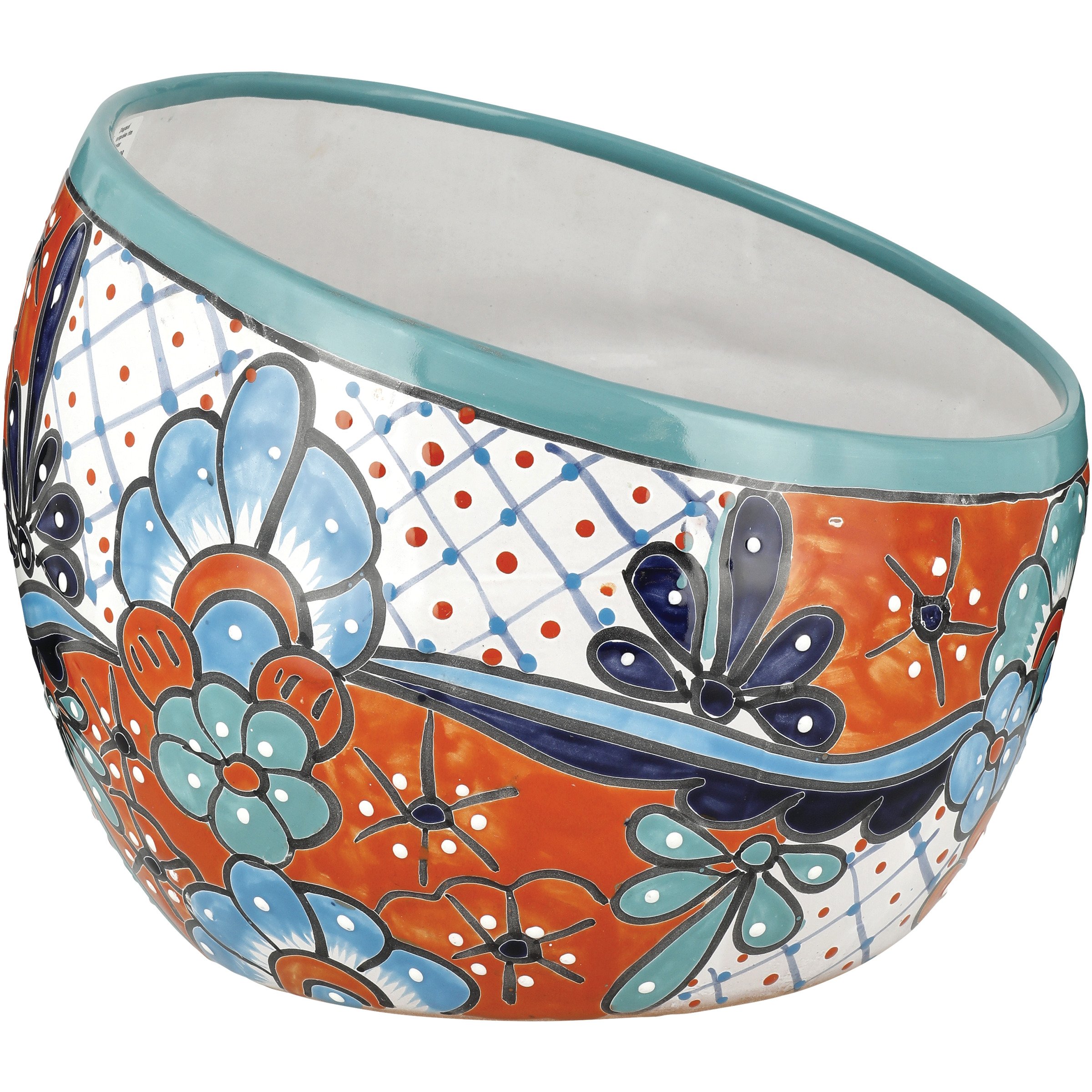 Blue Orange Pottery Diagonal Rim Talavera Bowl Planter - Turquoise ...