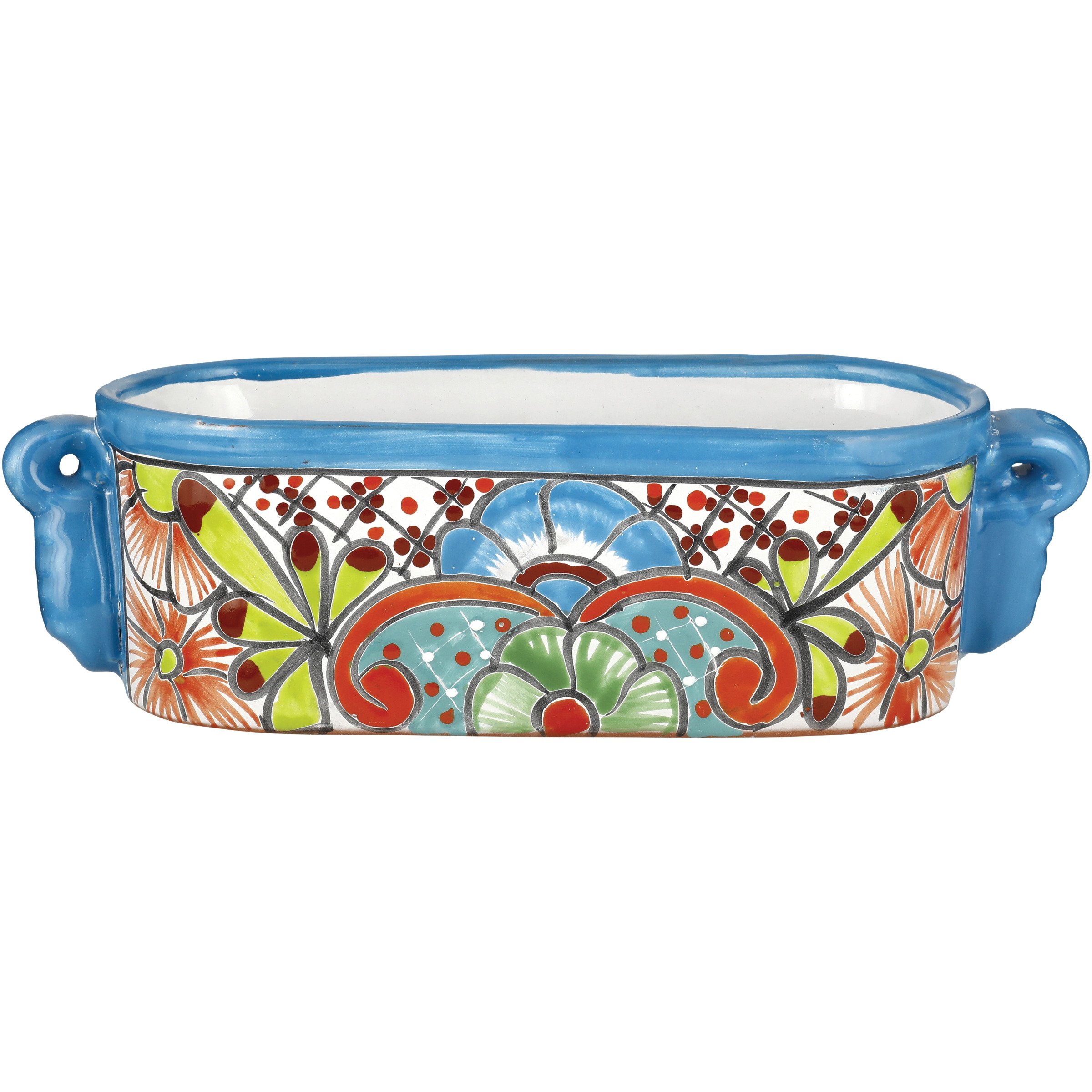 Blue Orange Pottery Long Rim Rectangular Talavera Planter - Turquoise ...