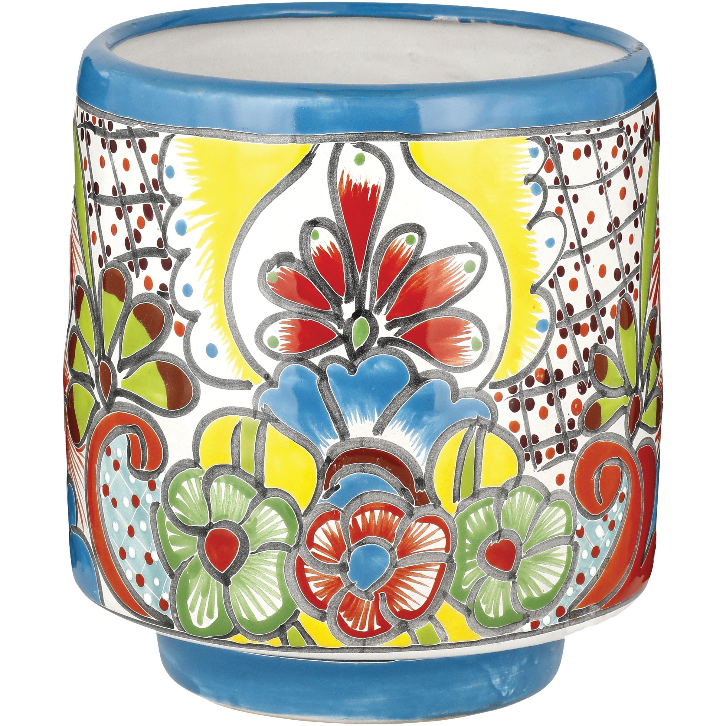Blue Orange Pottery Cylinder Talavera Planter - Turquoise - Shop Pots ...