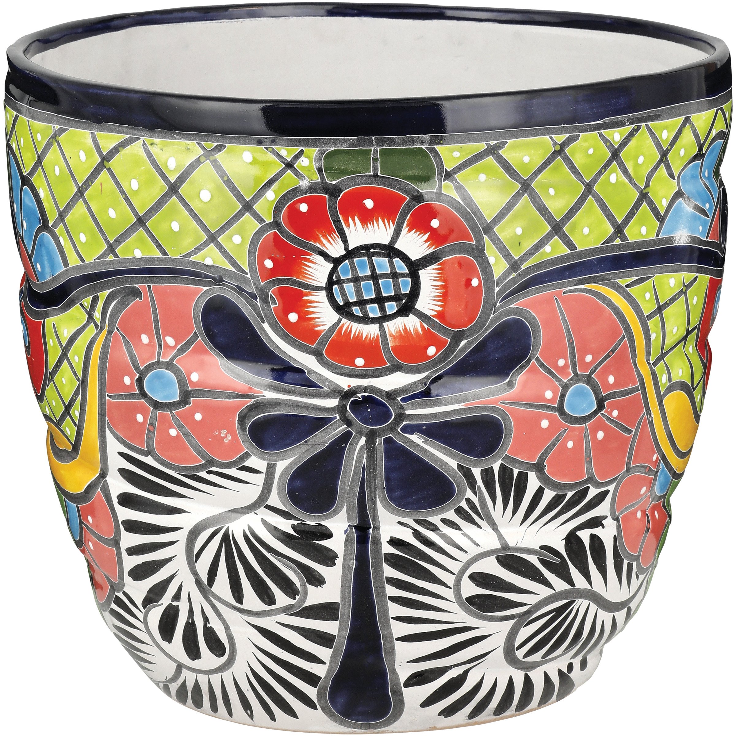 Blue Orange Pottery Diamond Floral Talavera Bell Planter - Shop Pots ...